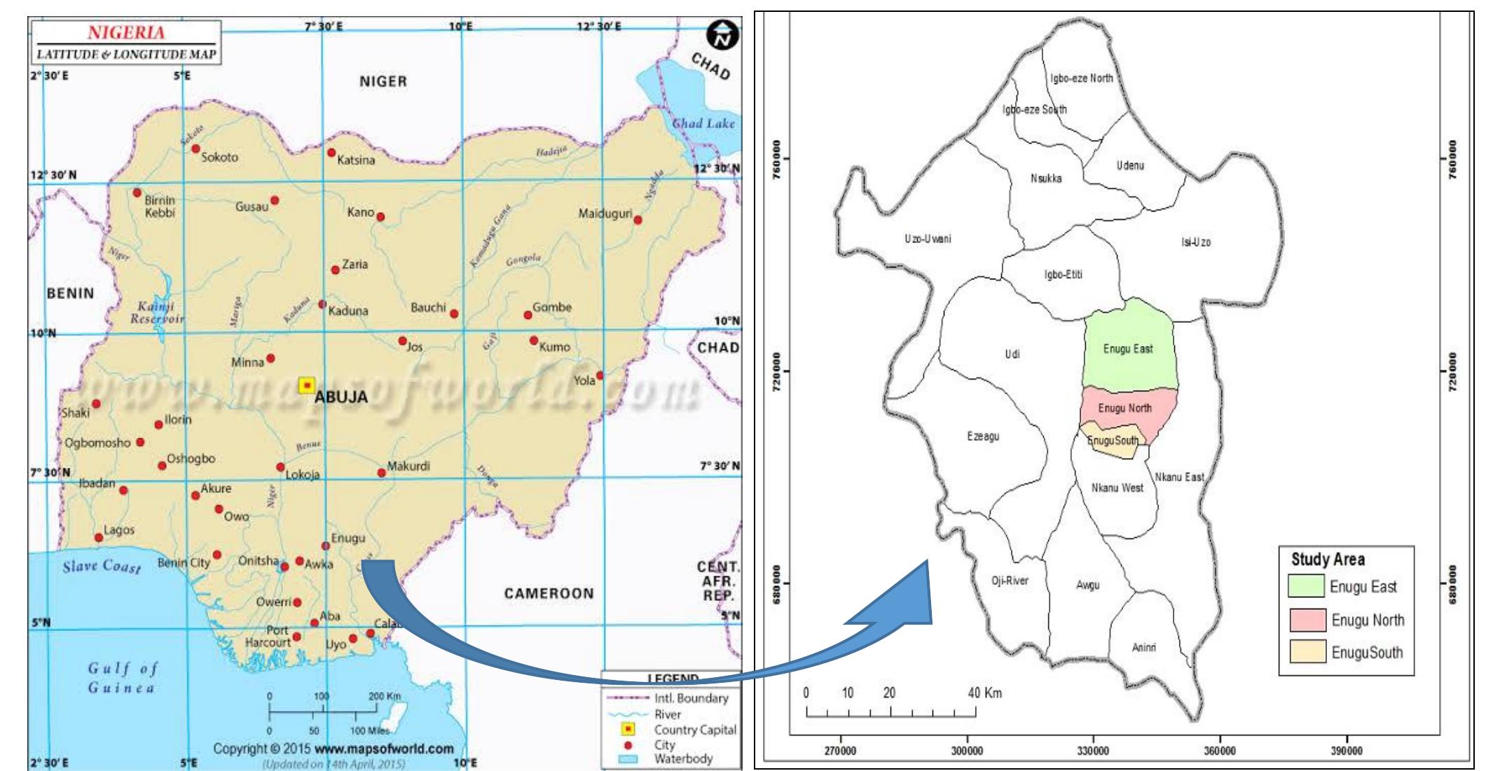 Map of nigeria showing enugu state; map of enugu state