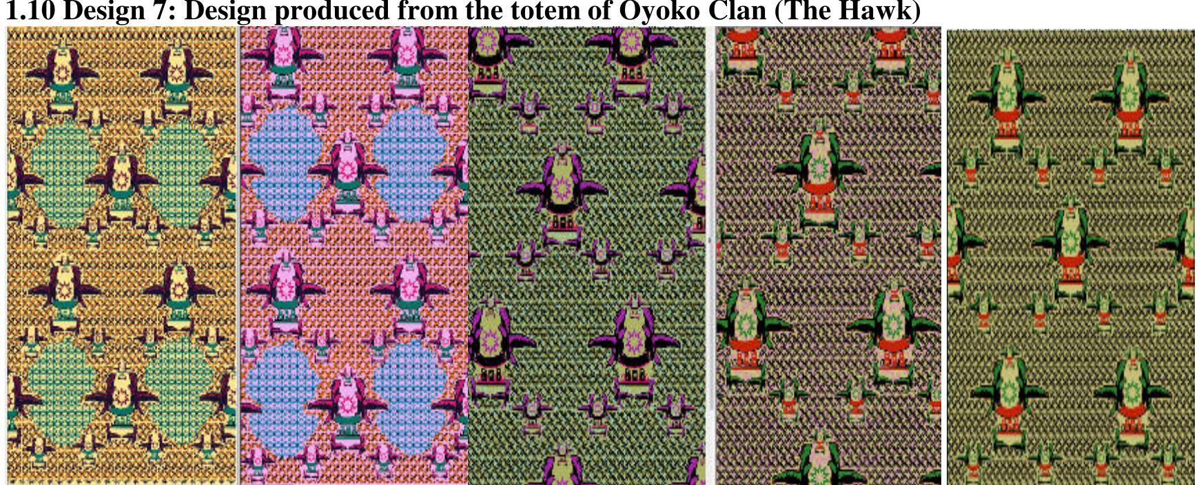 Final designs in different colour ways for the oyoko clan