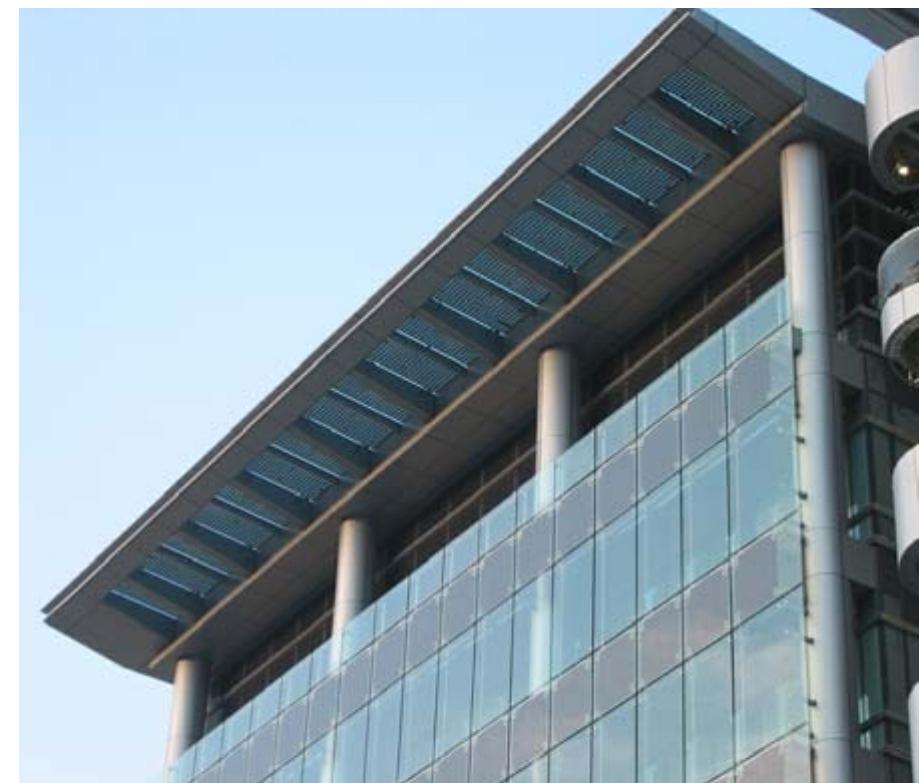 Photo of the facade and roof of bipv system on building 5