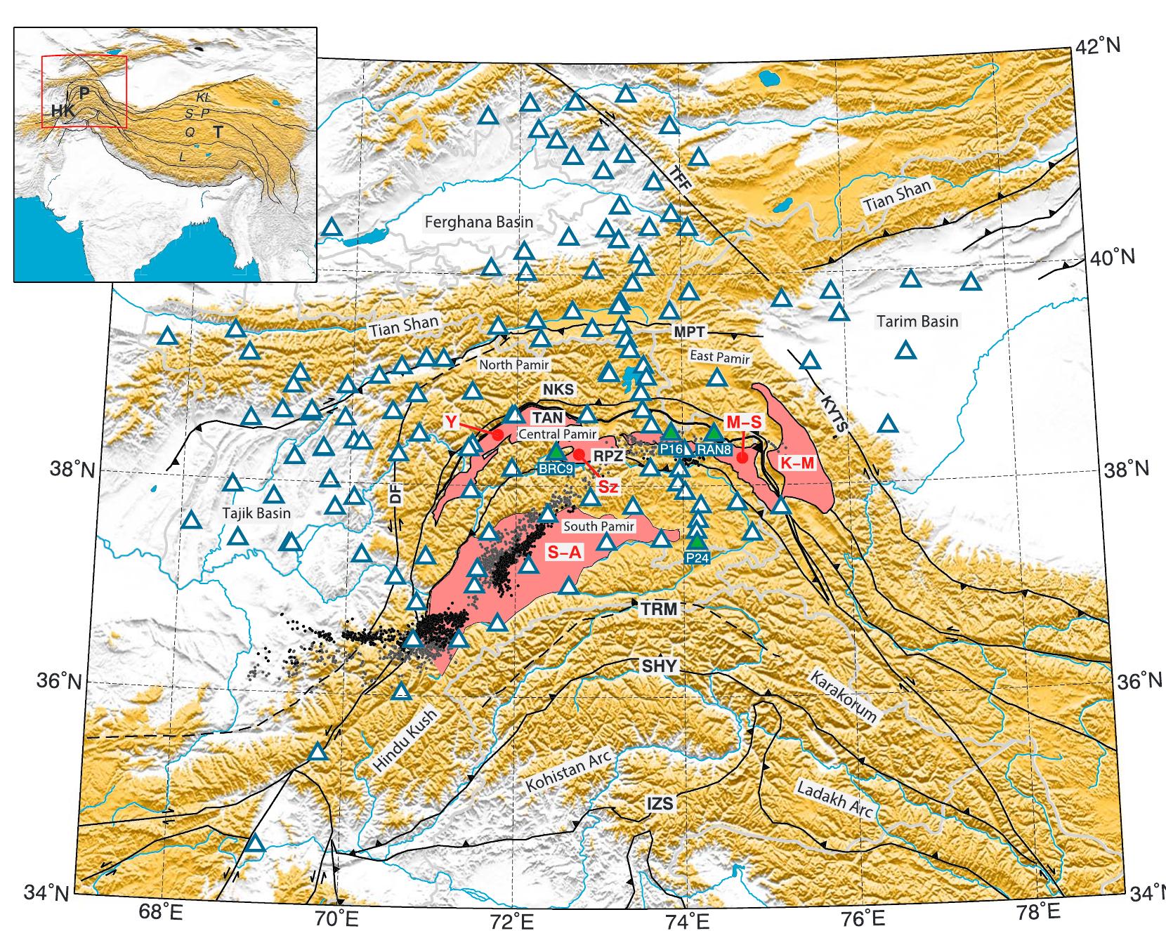 Map showing the geological features and locations of the
