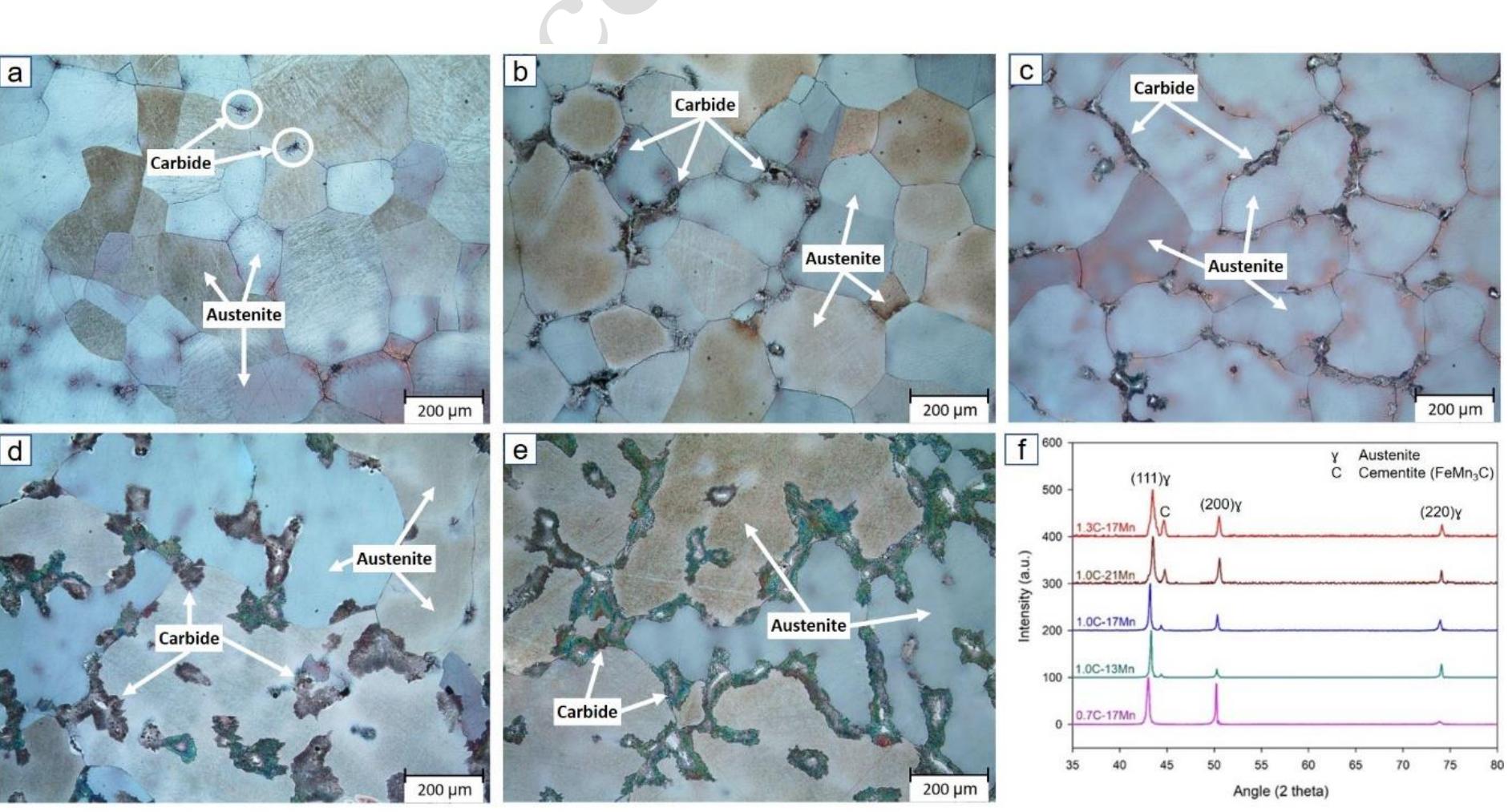 Optical micrographs showing the as-cast microstructure of