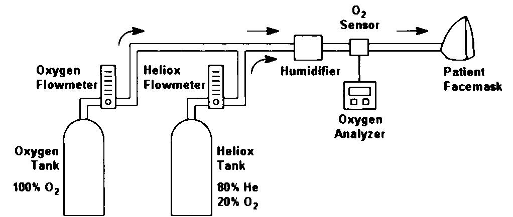 Schematic diagram of a heliox delivery system.