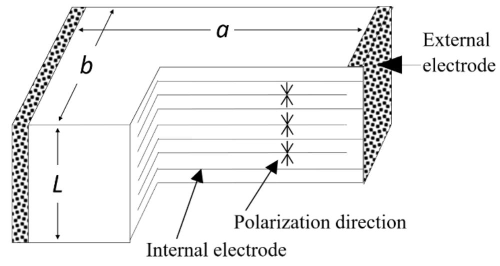 Structure of a multilayer piezoelectric actuator. portion of