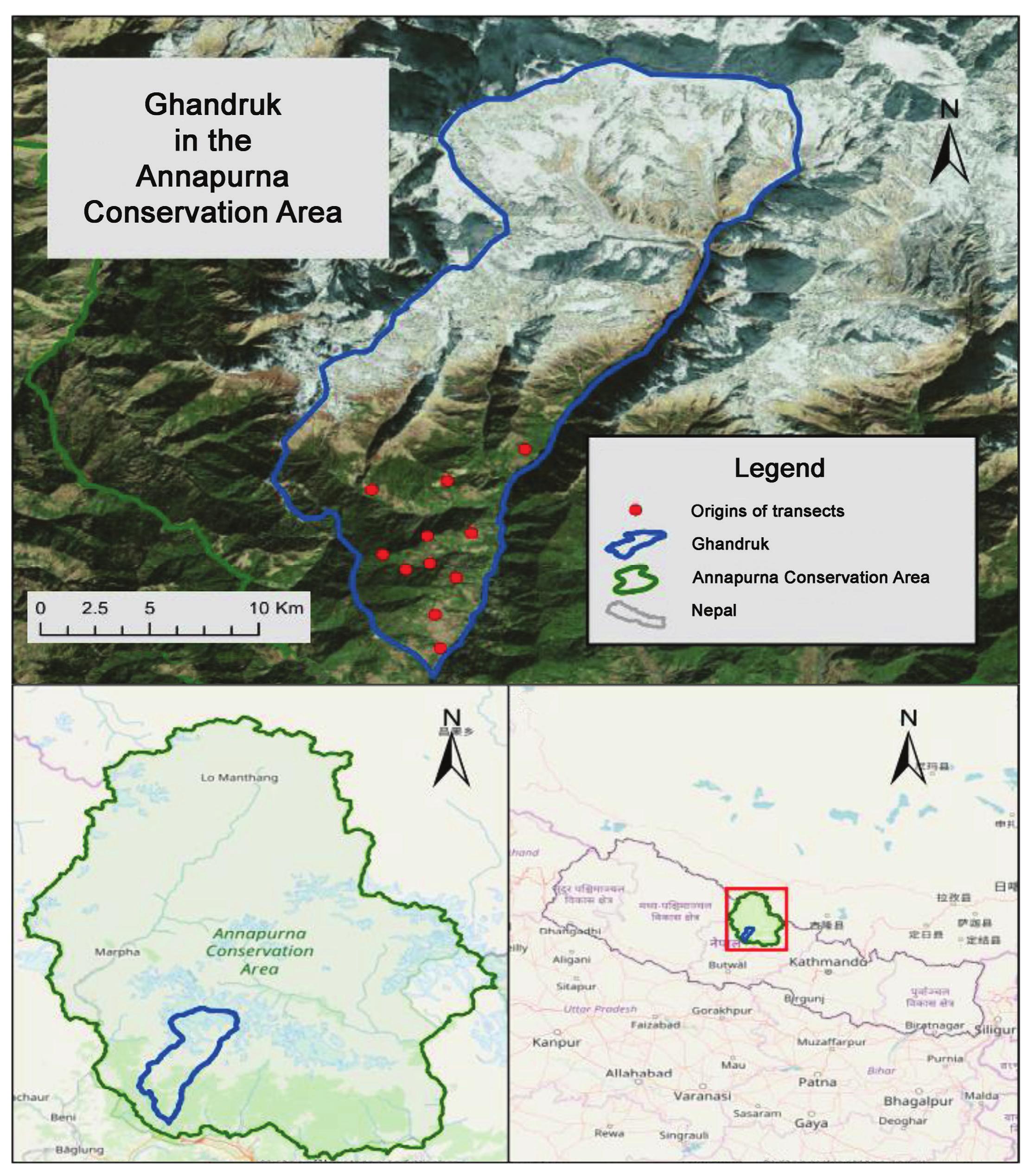 Map showing the location of the ghandruk region of the
