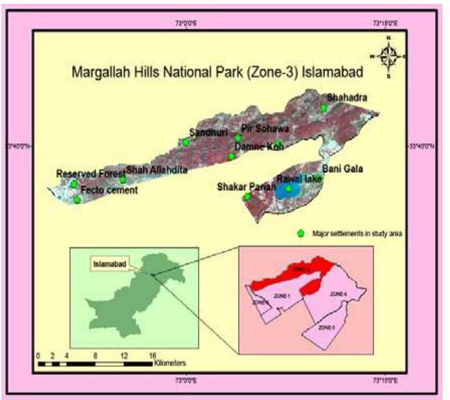 Study area map showing different locations to develop a