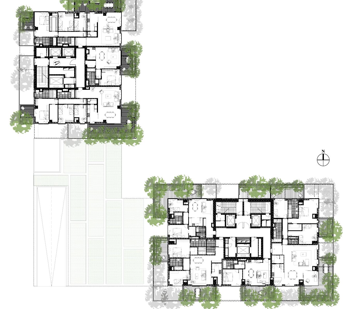 Typical plan showing the terraces cantilevered from the main