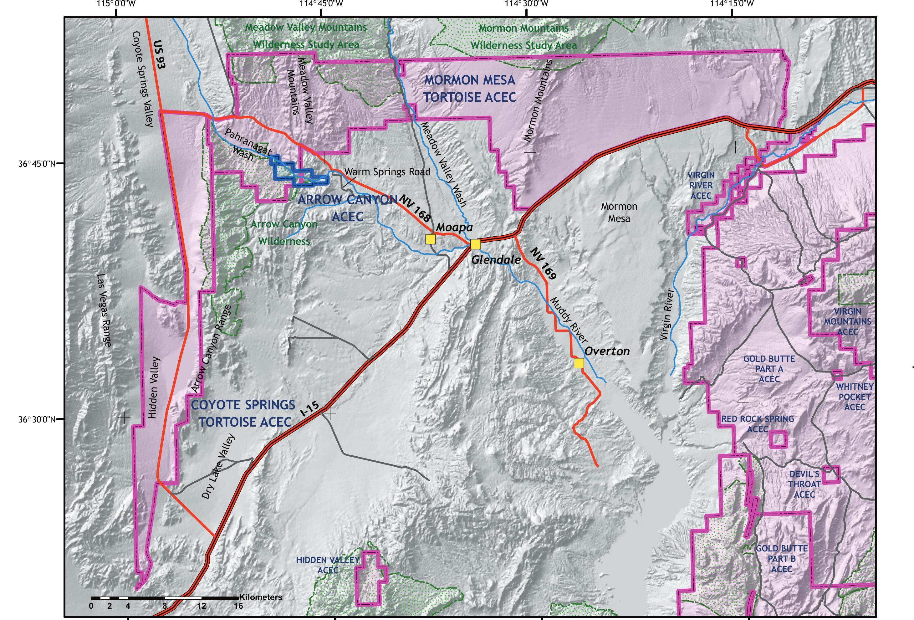 Index map of mormon mesa tortoise, arrow canyon, and coyote