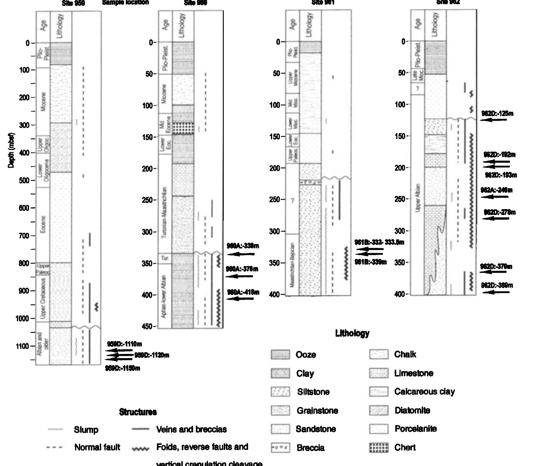 Diagram showing the stratigraphy, lithology, and