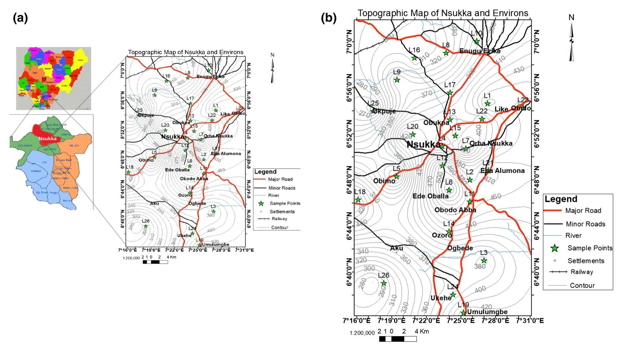 A physiographic map of nsukka and environs. b physiographic