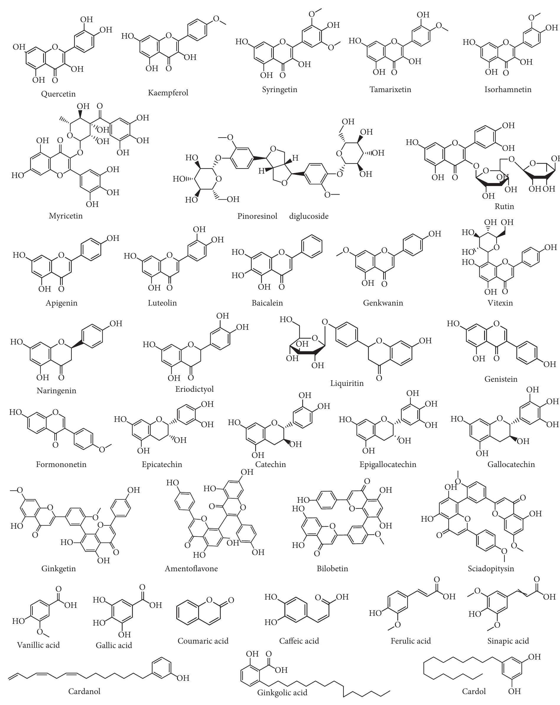 Chemical structures of flavonol, flavonoids (flavone,