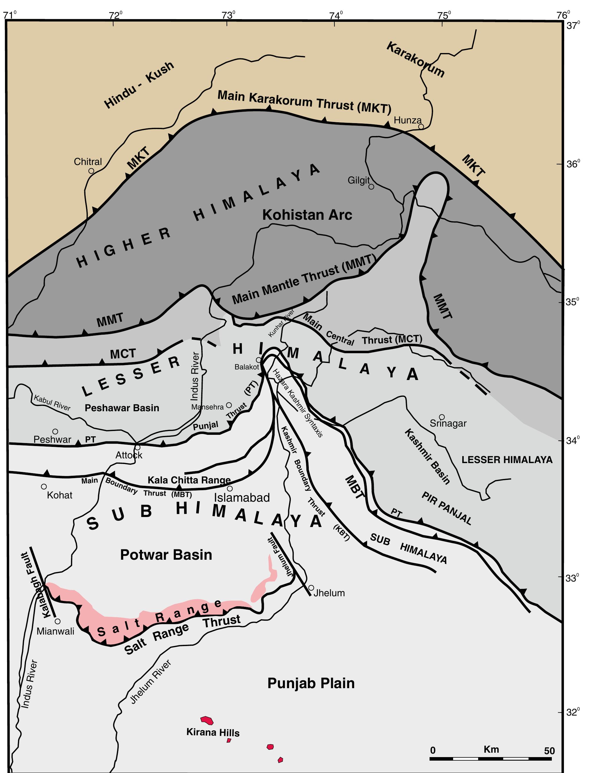 Generalized tectonic map of northern pakistan, showing