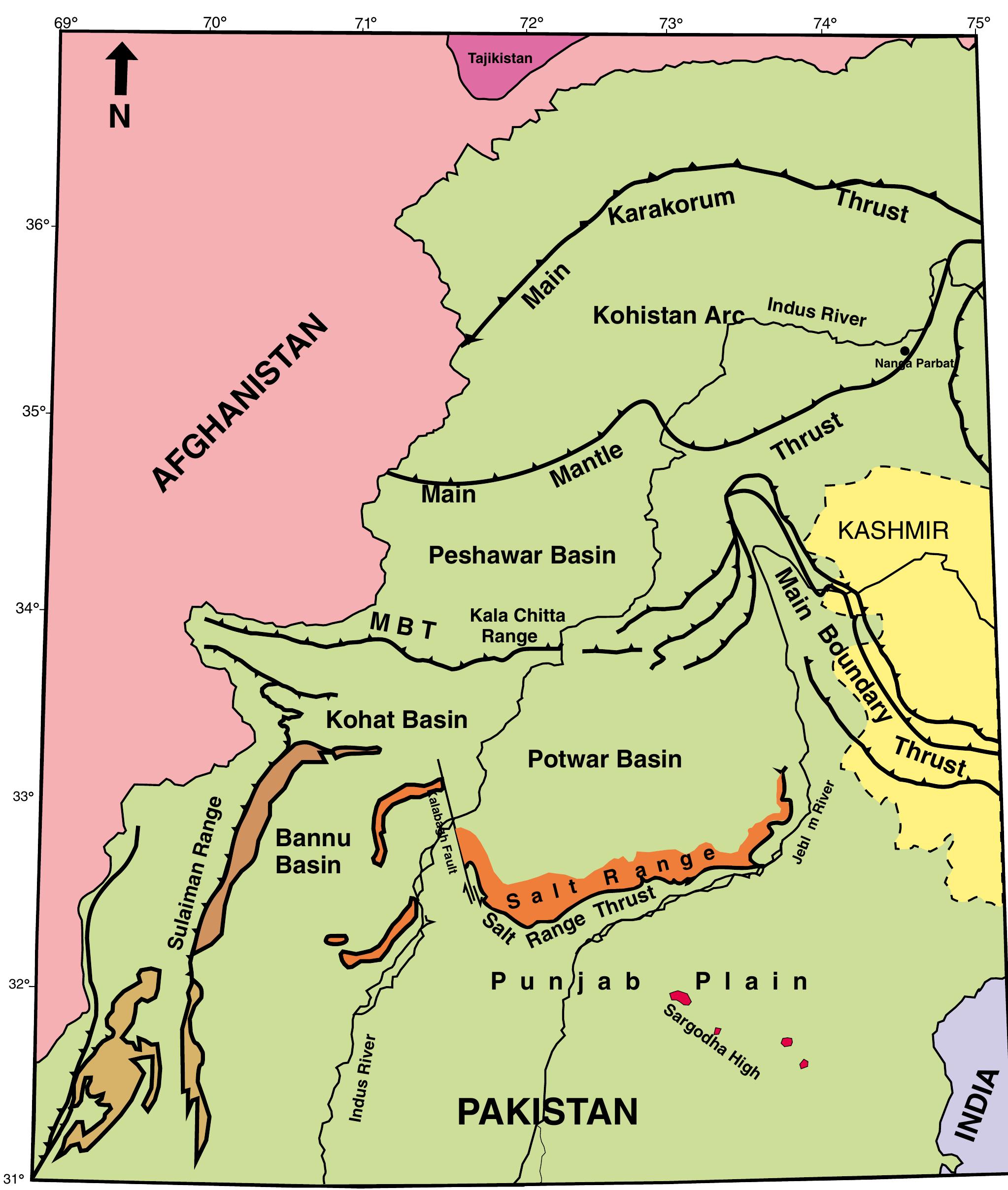 Generalized regional tectonic map of the salt range,