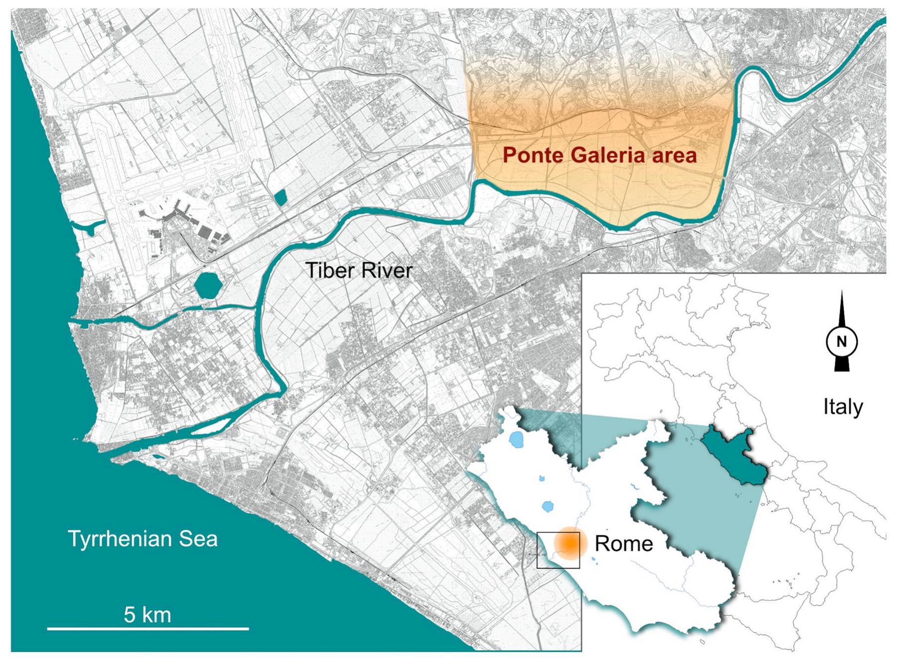Geographic location of ponte galeria area. map of italy