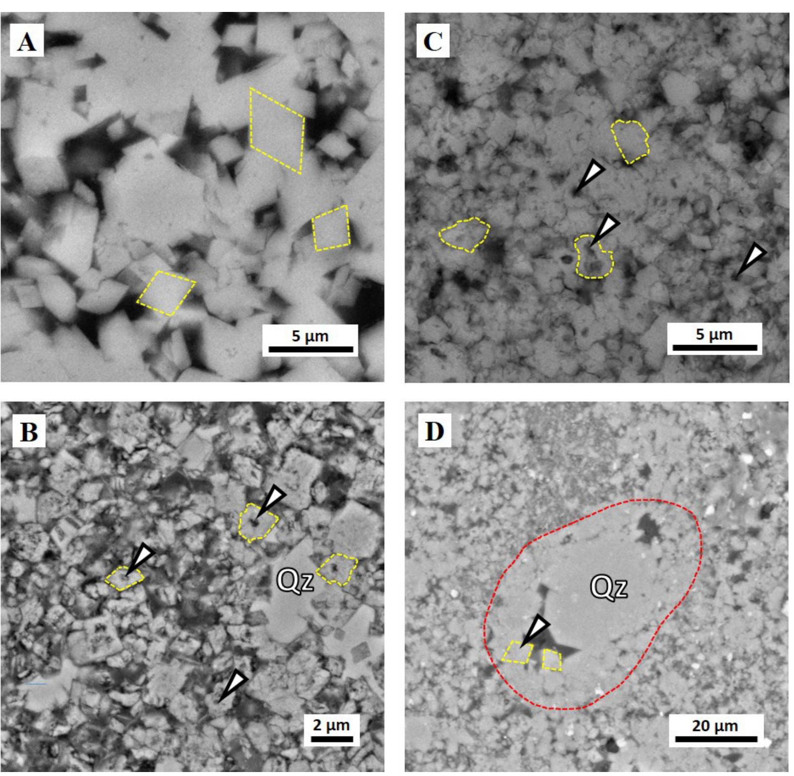 13. a. sem image of planar-e dolomite texture. note the