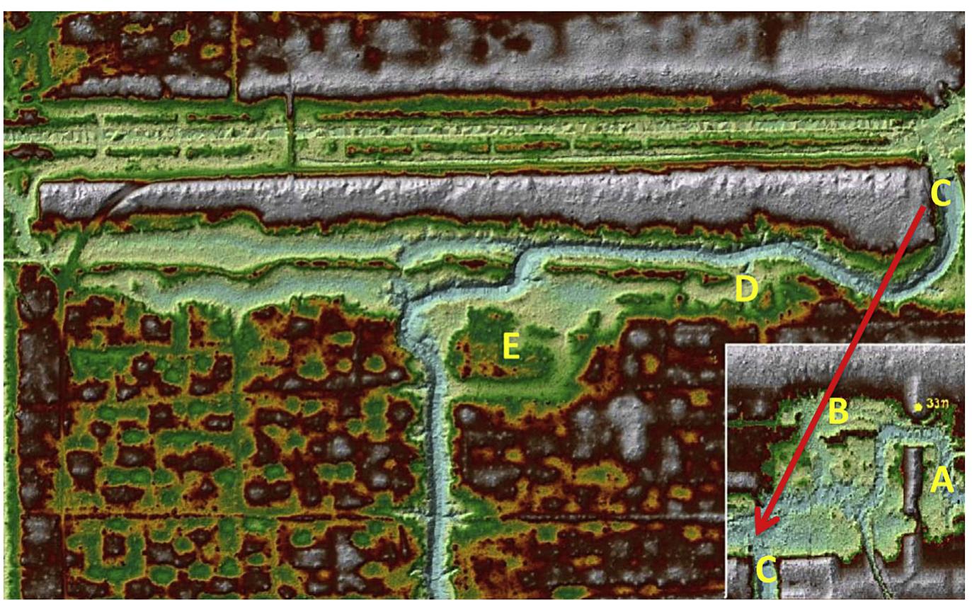 Lidar derived image of the erosion channels to the west of