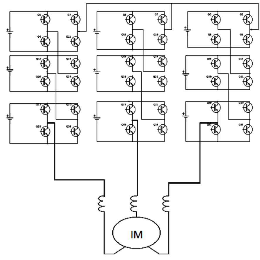Circuit diagram 3-phase seven level cascaded h-bridge