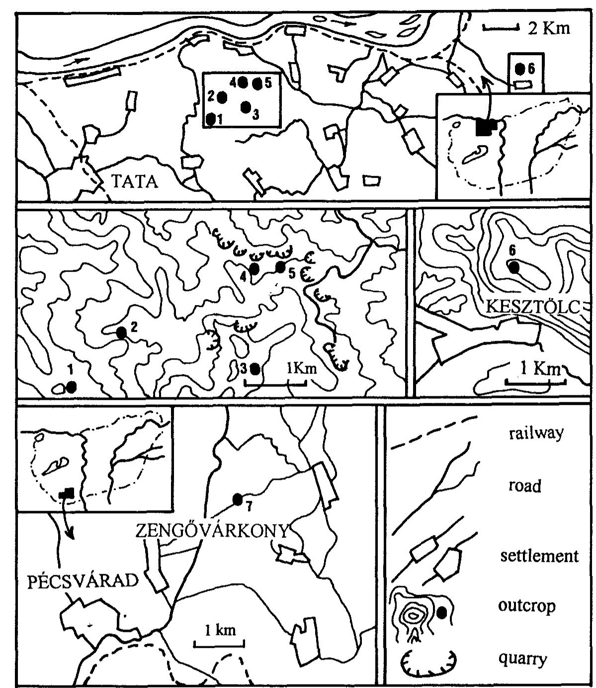 Sketch map showing location of the studied profiles. 1: