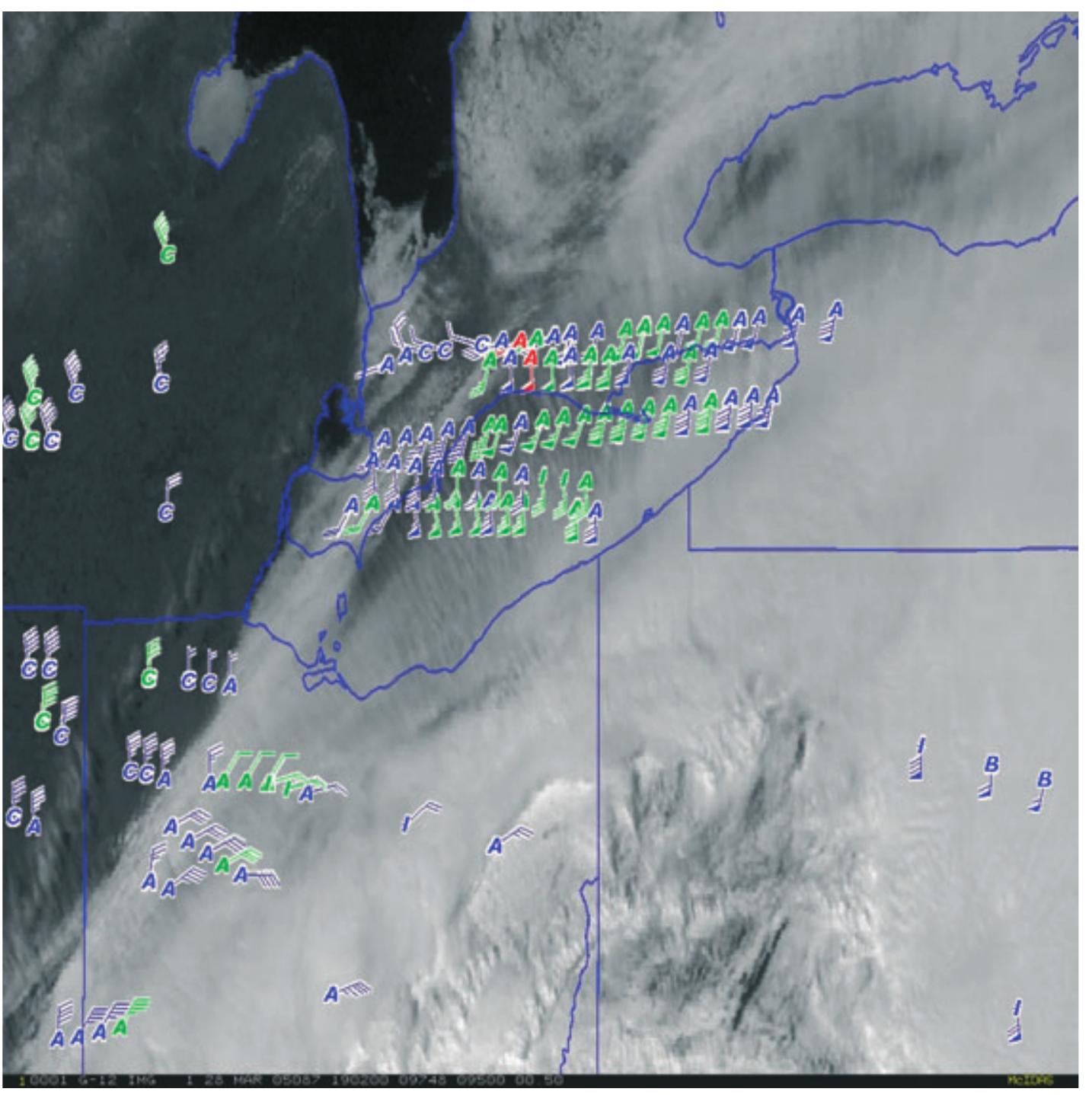 Aviation turbulence (symbols) associated with transverse