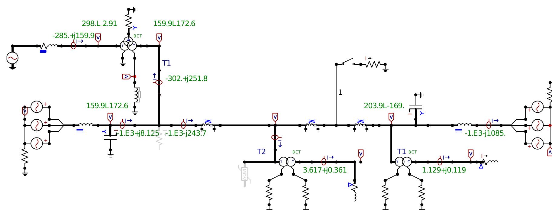 Screen plots of steady-state values scaled to 3-phase rms