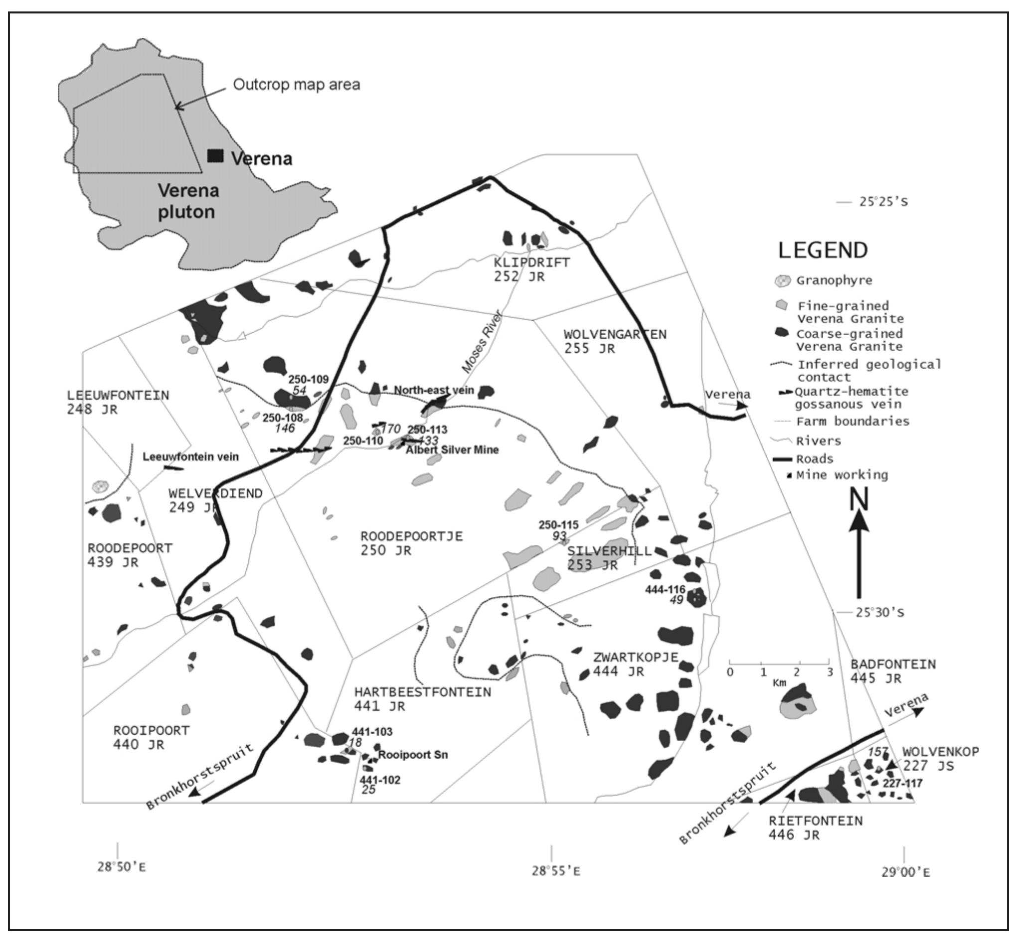 Outcrop map for the northern verena pluton including the