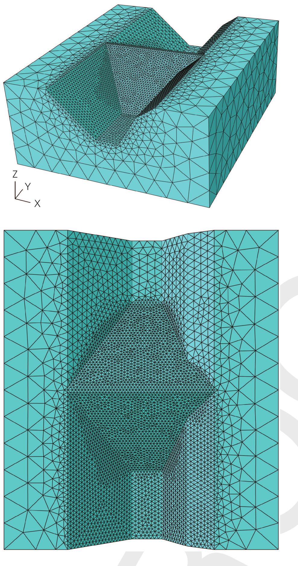 3d fe model of dam body and foundation