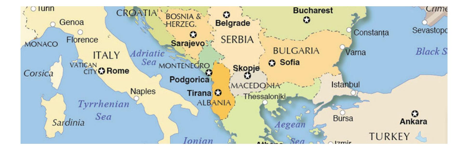 Political map of the balkan peninsula city configuration in