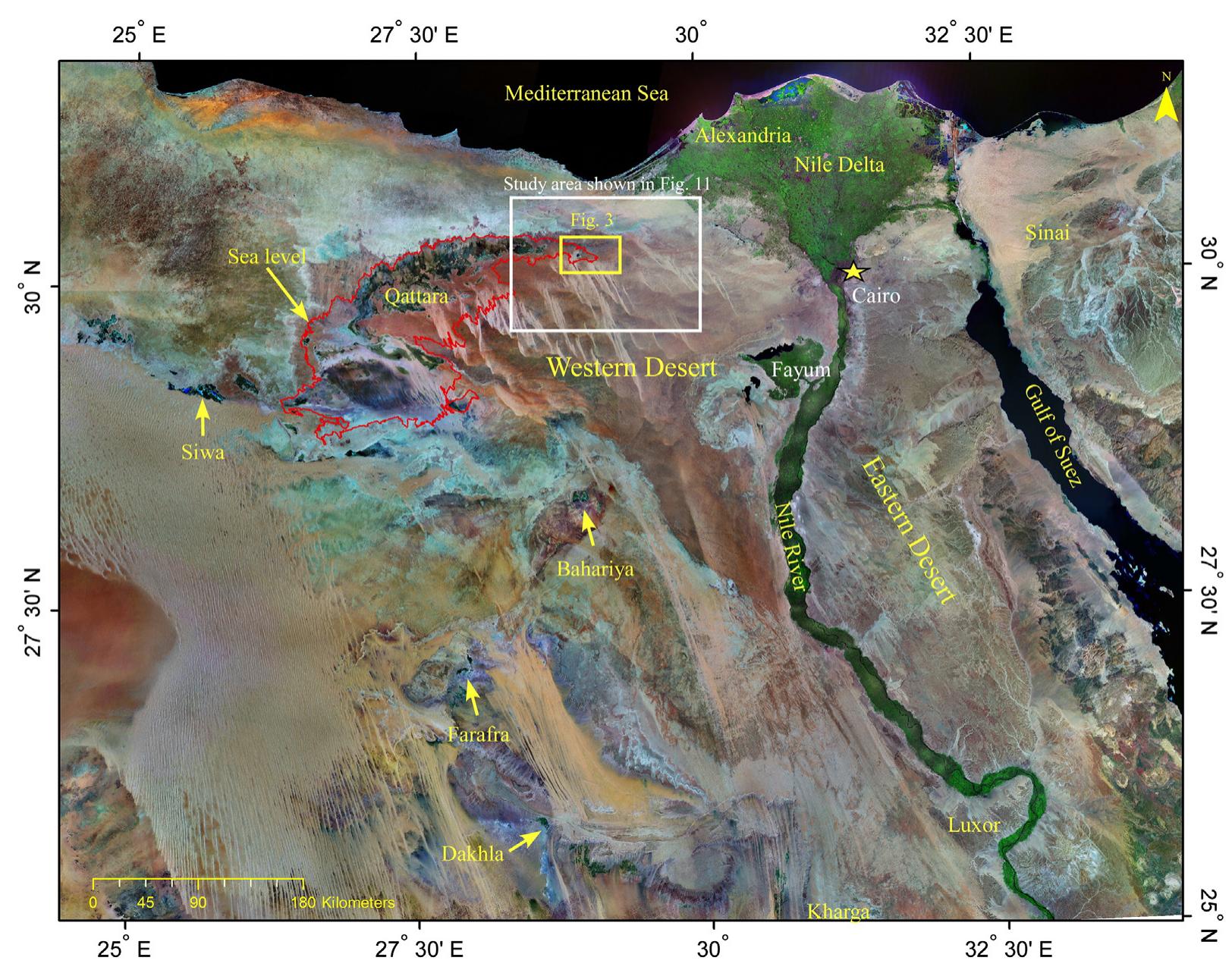 Landsat image showing key locations. bahariya, dakhla,