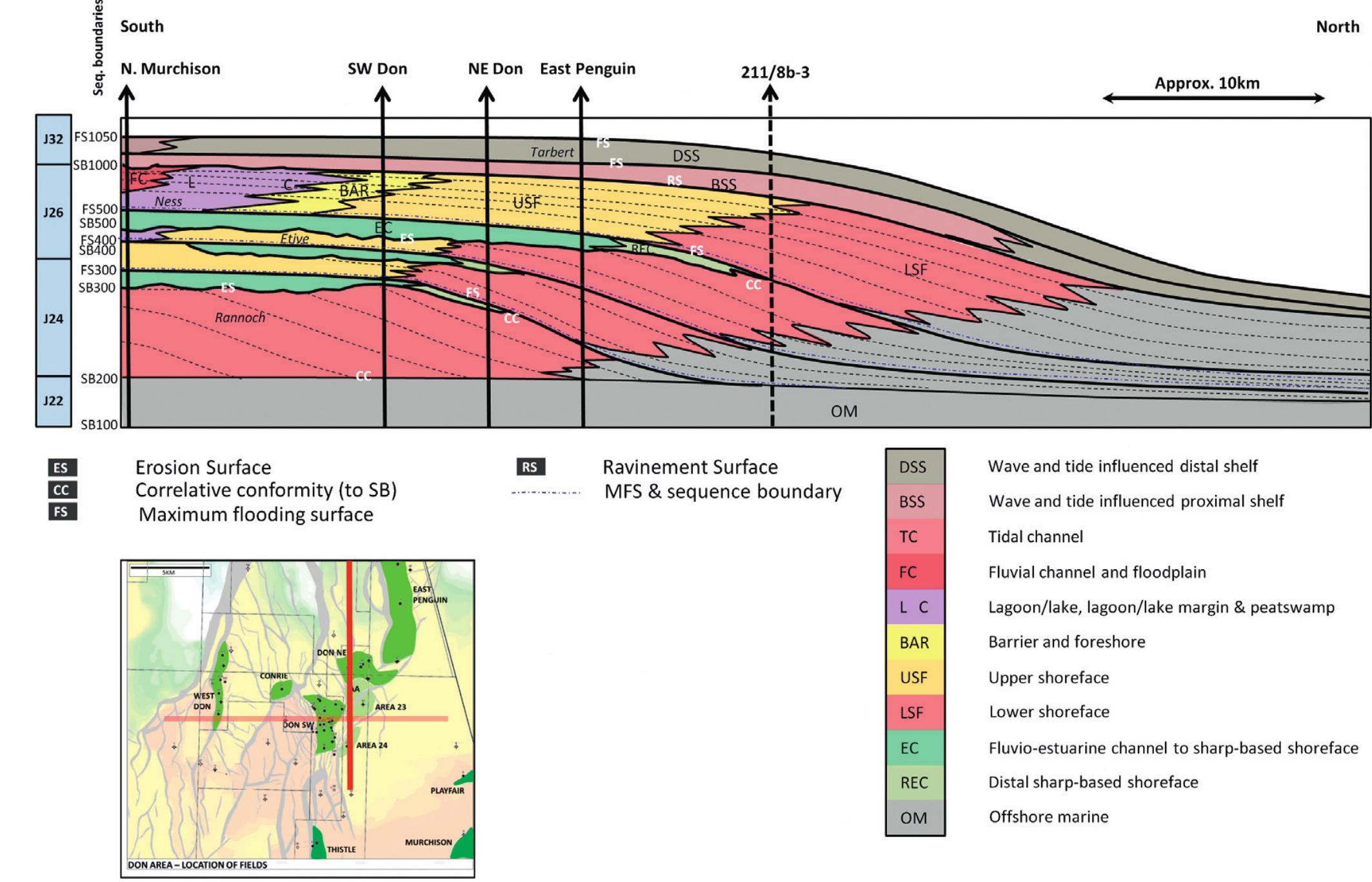 Model of facies architecture in dip section. facies