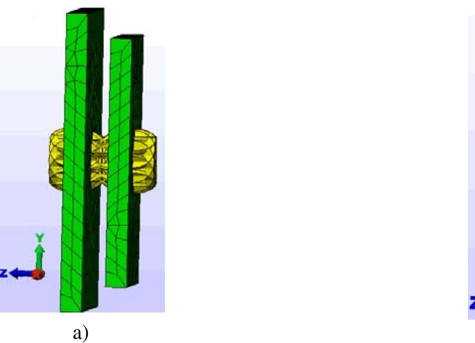 Two configurations of joints. finite element model. a) bolt