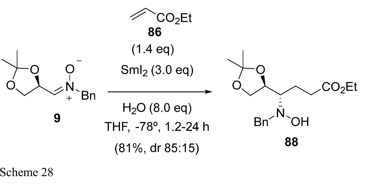 Coupling of five-membered cyclic nitrone 5 with ethyl