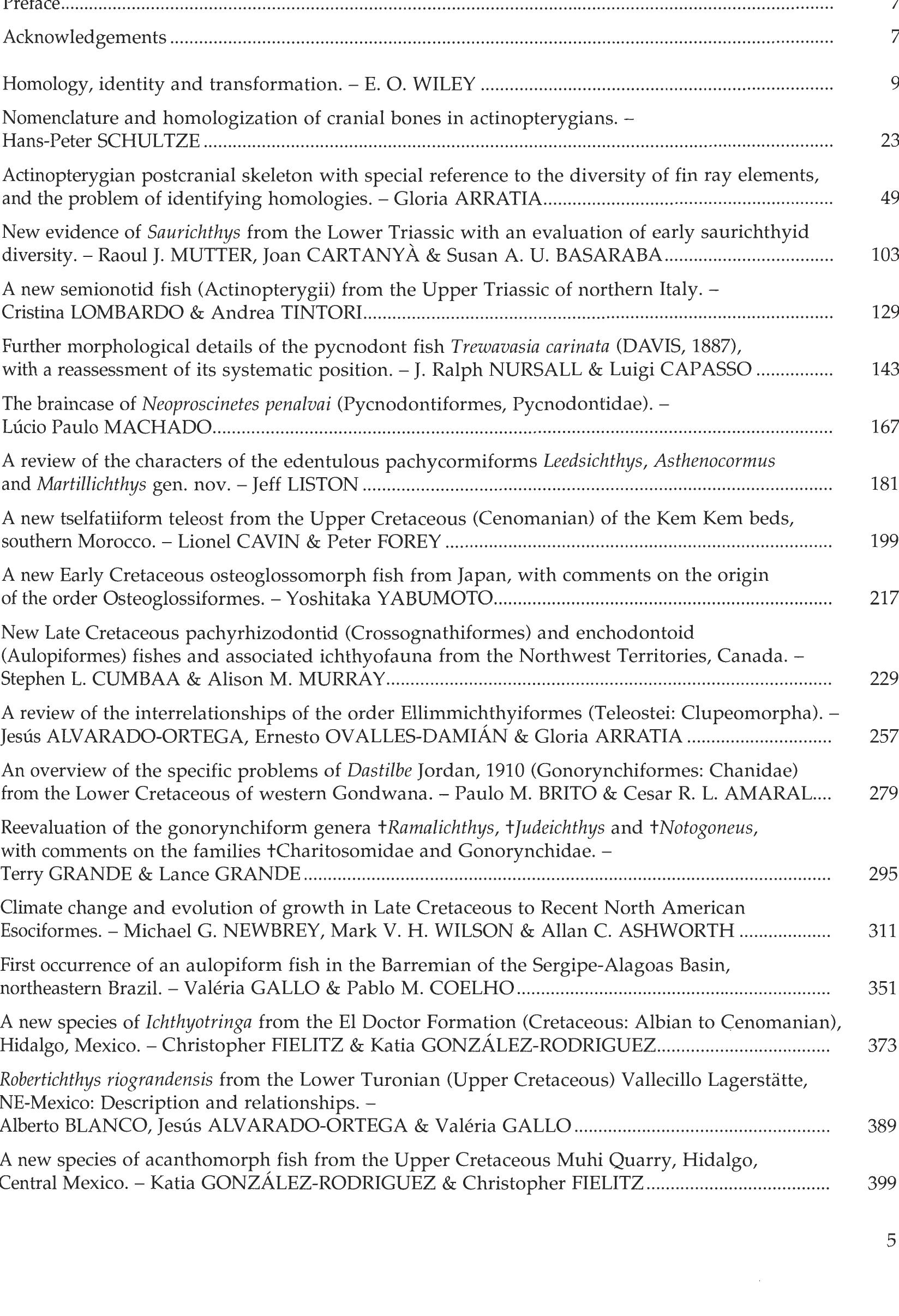 Table 1 - Mesozoic Fishes 4 - Homology and Phylogeny