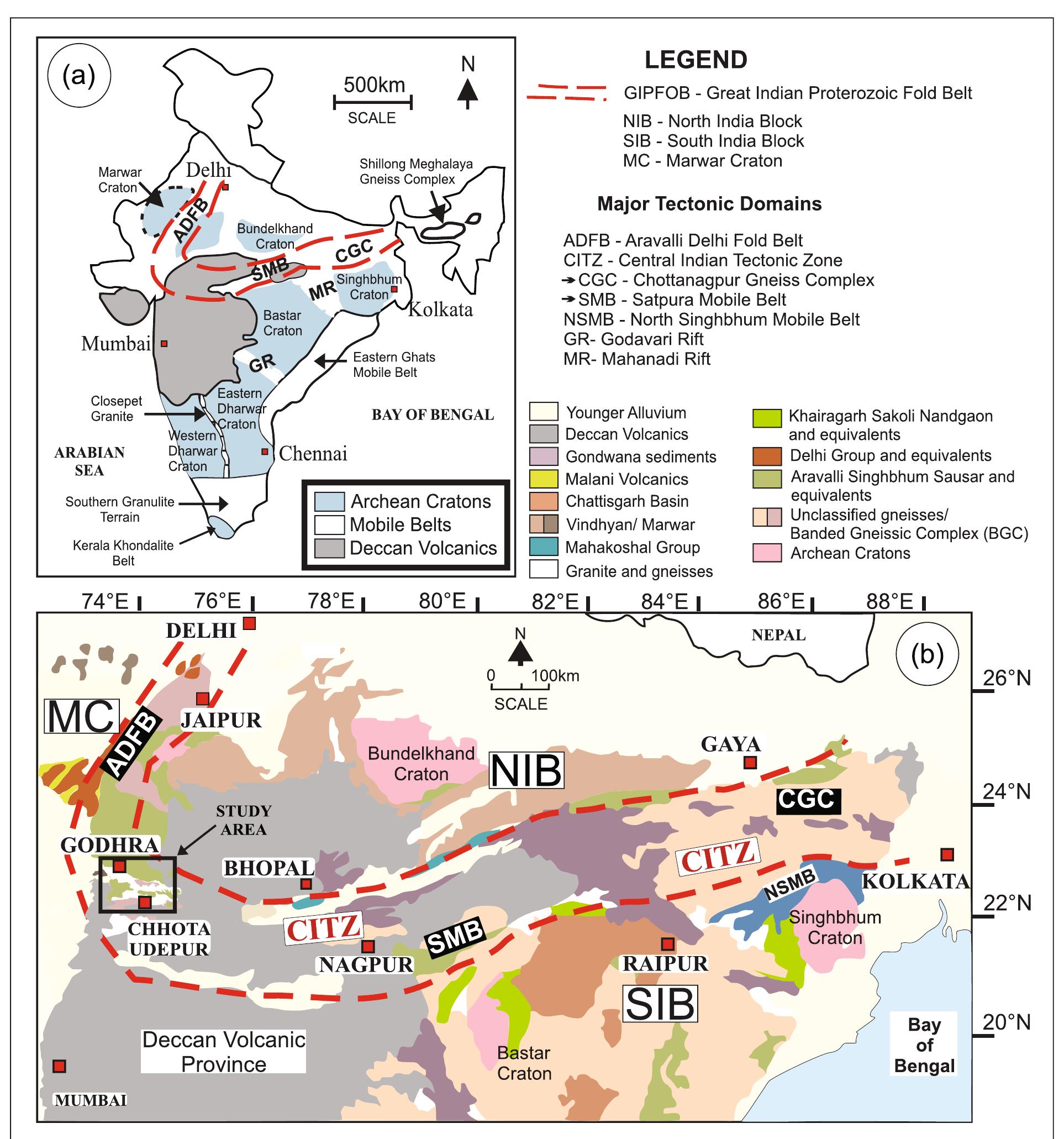 Generalized geological map of the great indian proterozoic