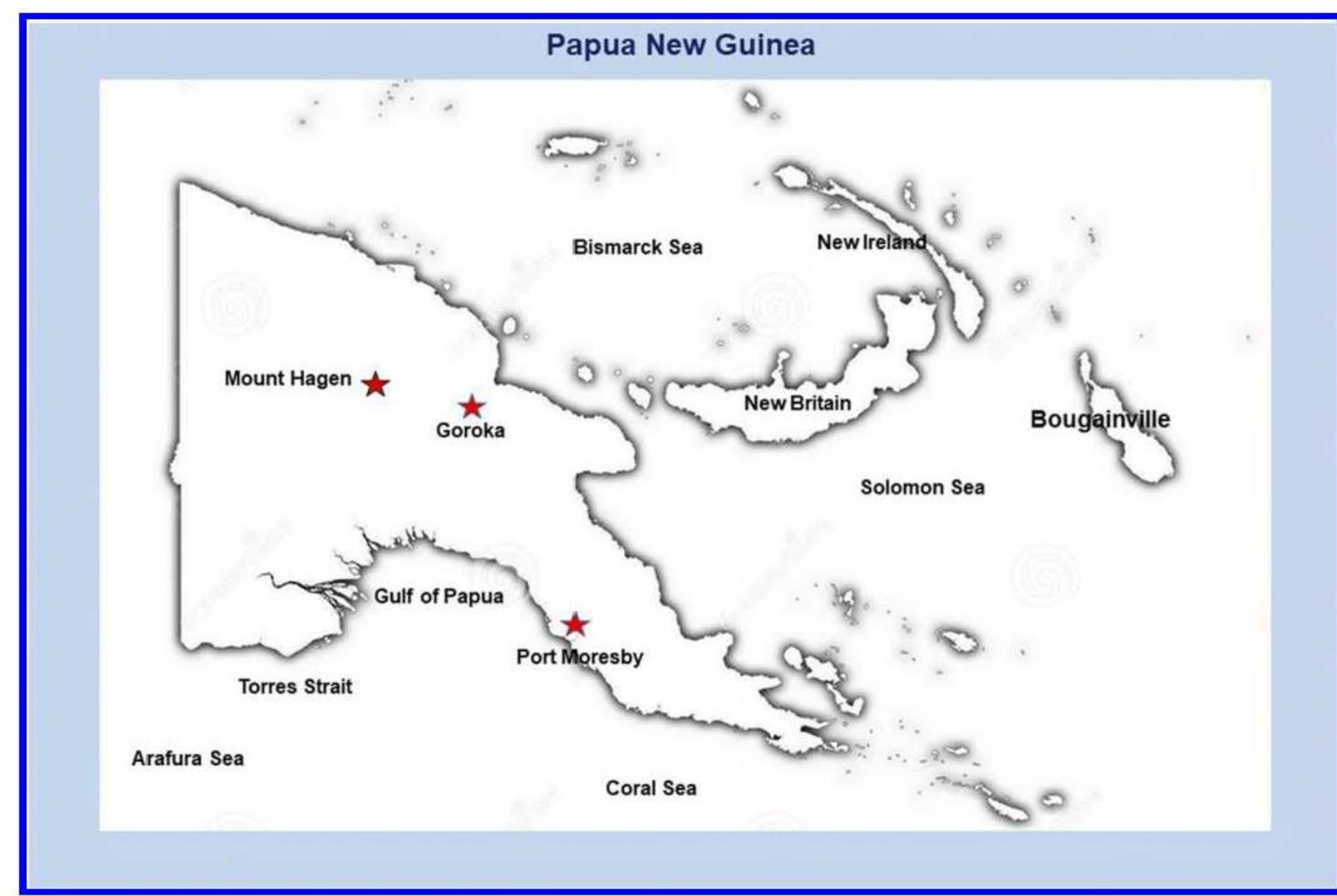 Map of papua new guinea showing locations of mount hagen and