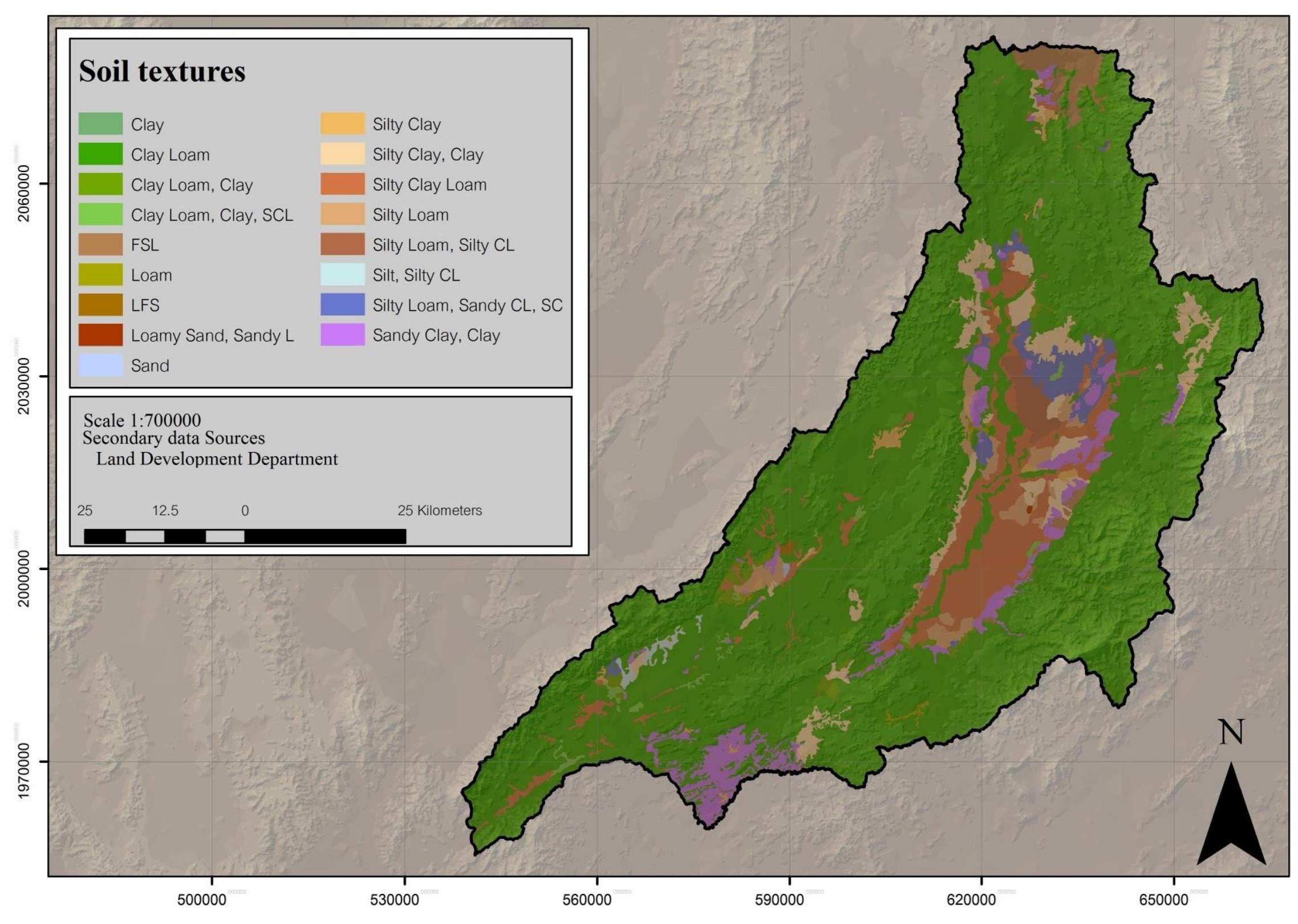 5 soil texture map of the study area, secondary data derived