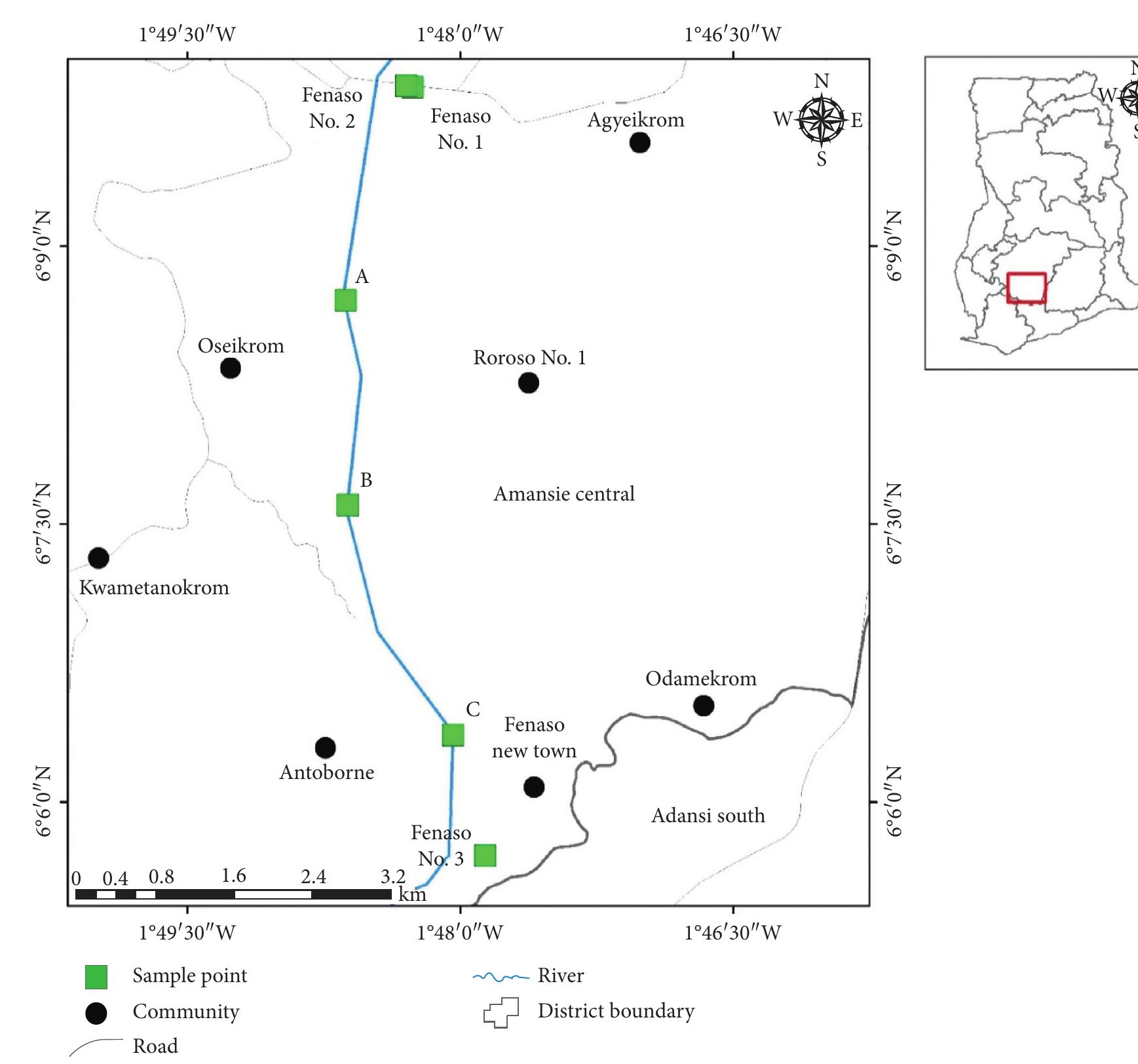 Ficure 1: map of the sampling points in fena river in