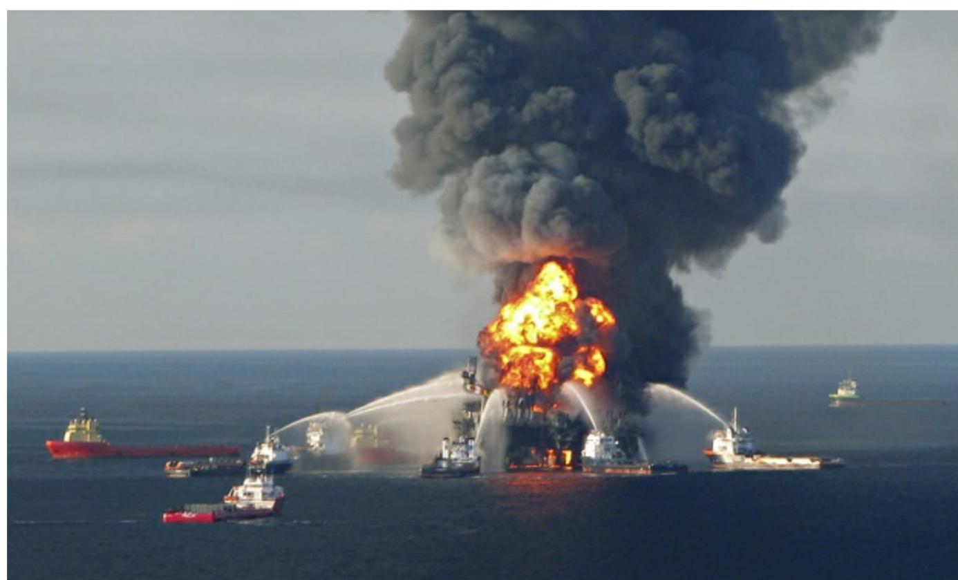 Explosion on oil rig, pollution of water and air