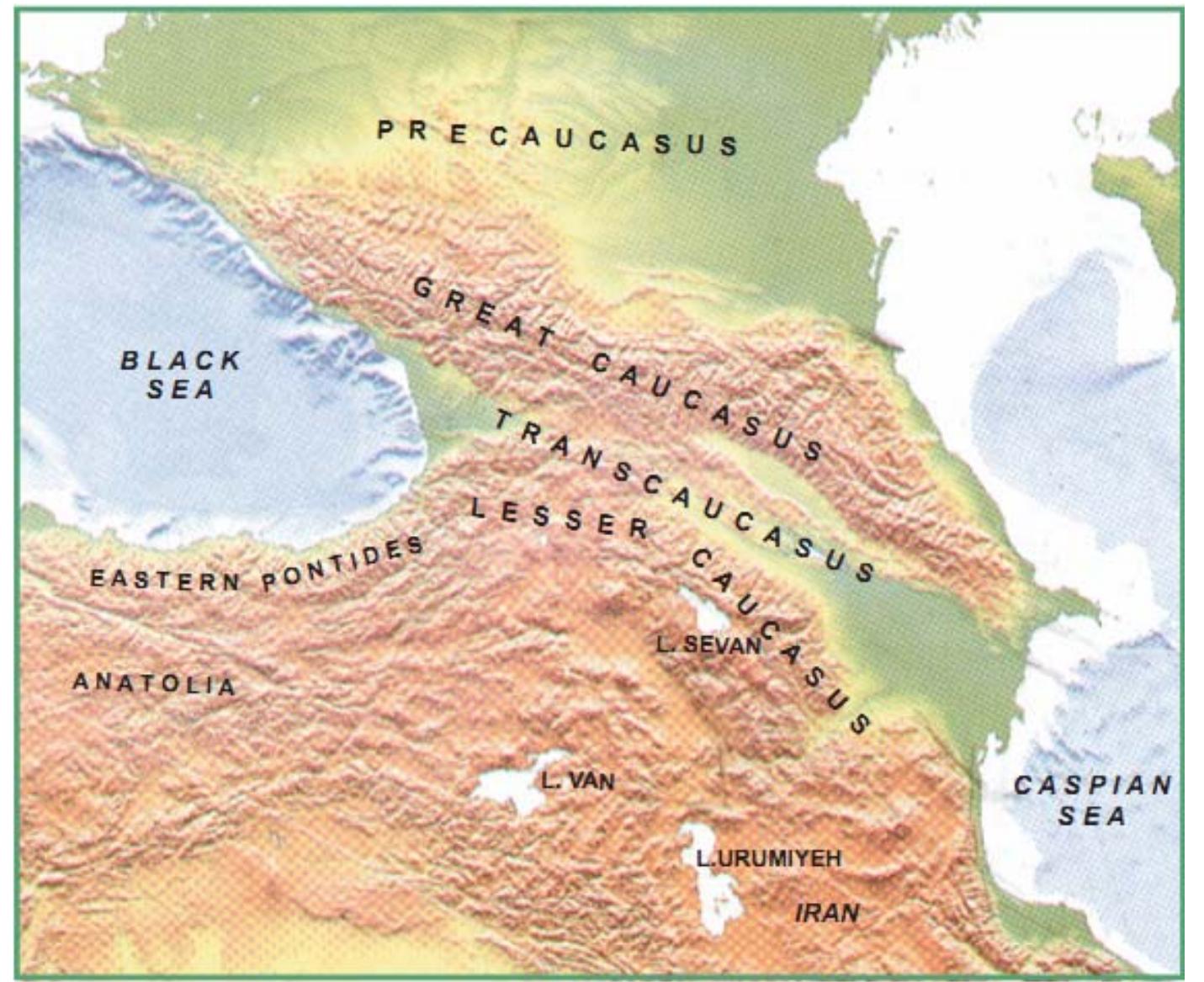 Physical map of the caucasus and adjacent areas of the black