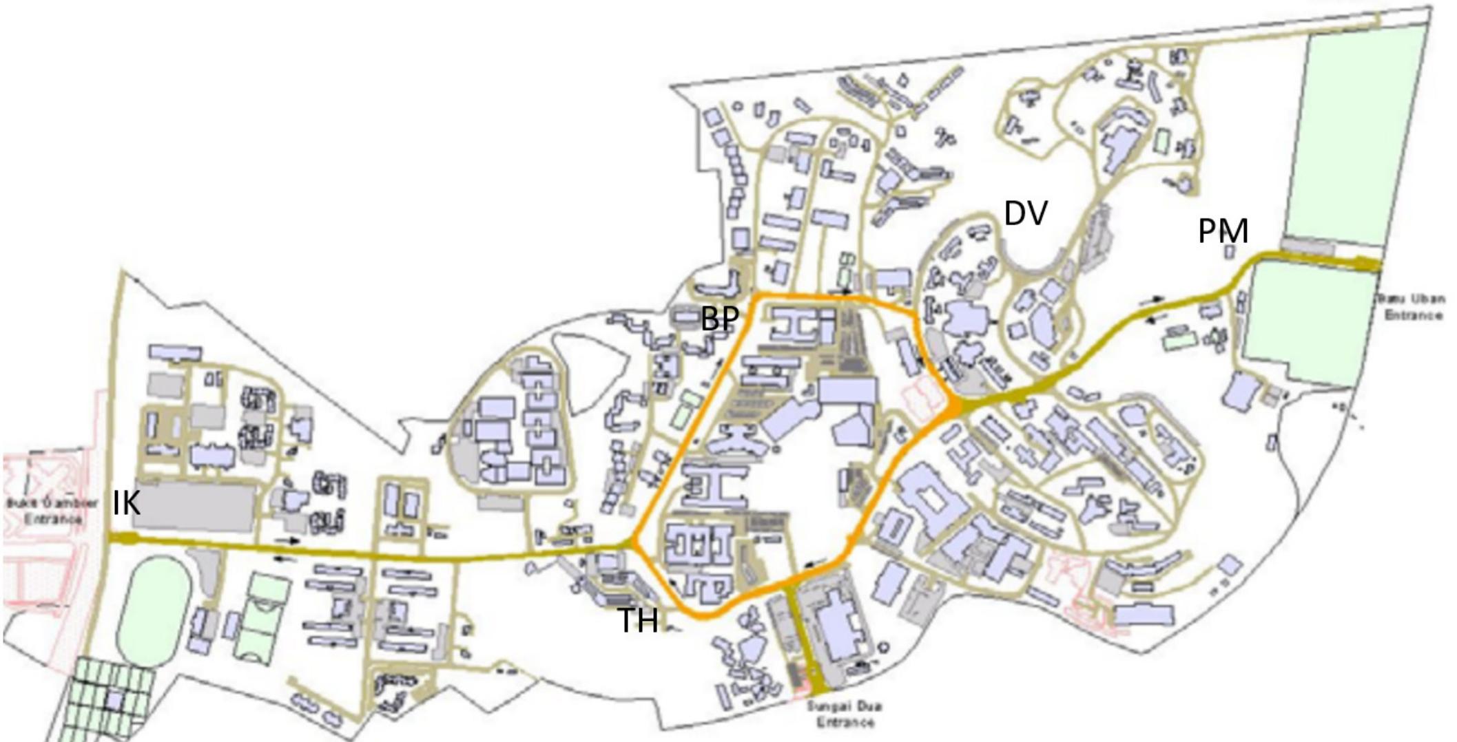 Map of the usm main campus, penang showing the sites of g.