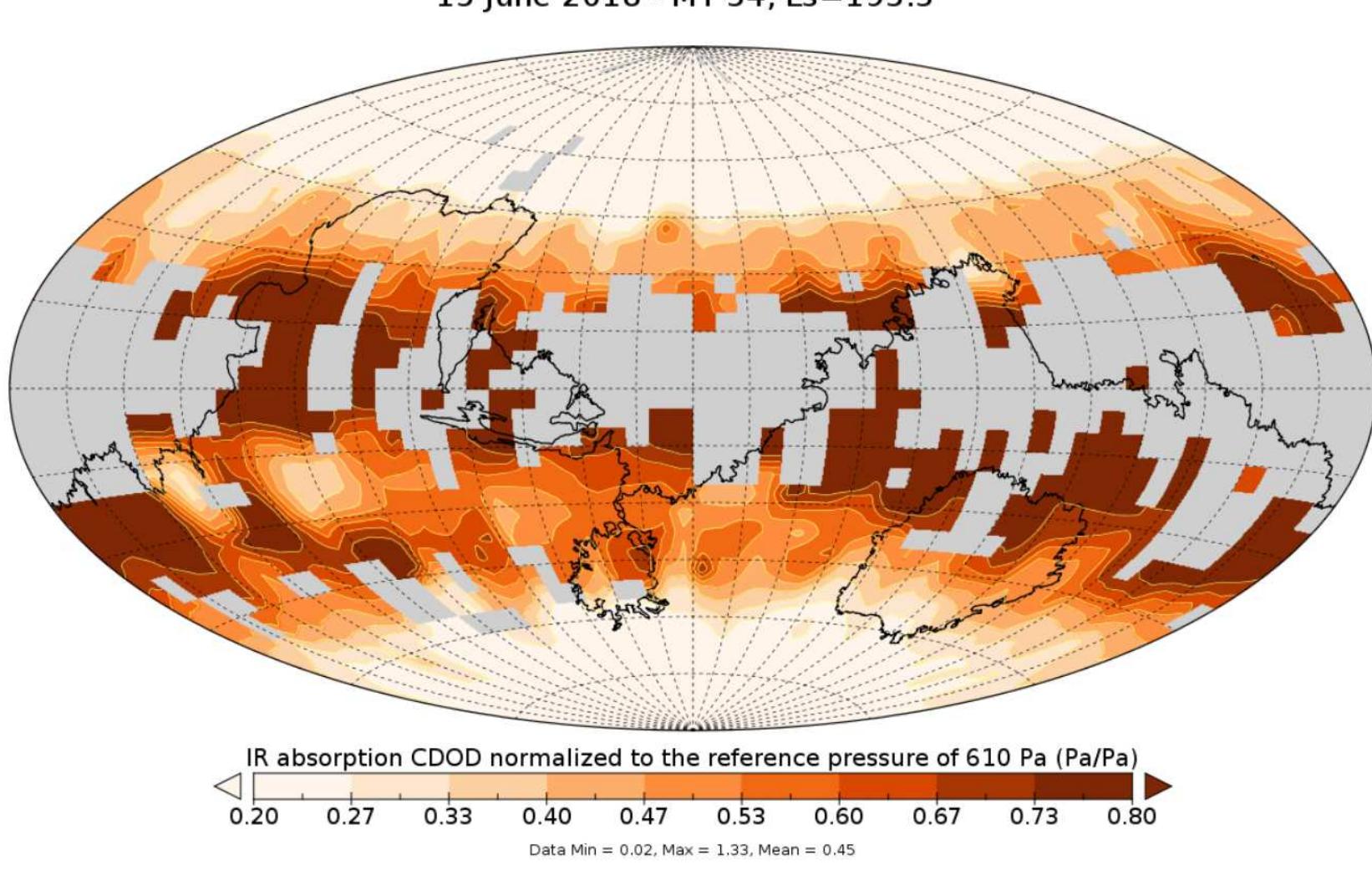 4: map of dust opacity retrieved from mars climate sounder