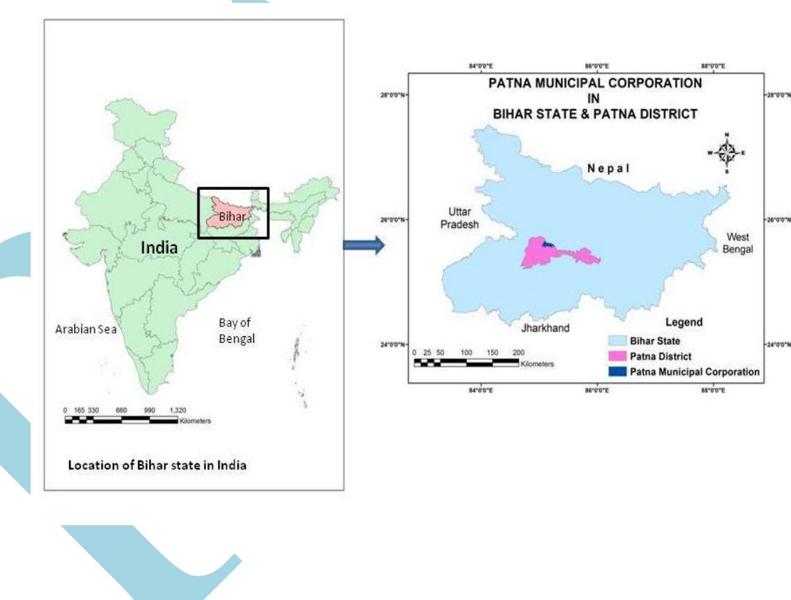 Location of bihar in india and location of patna municipal