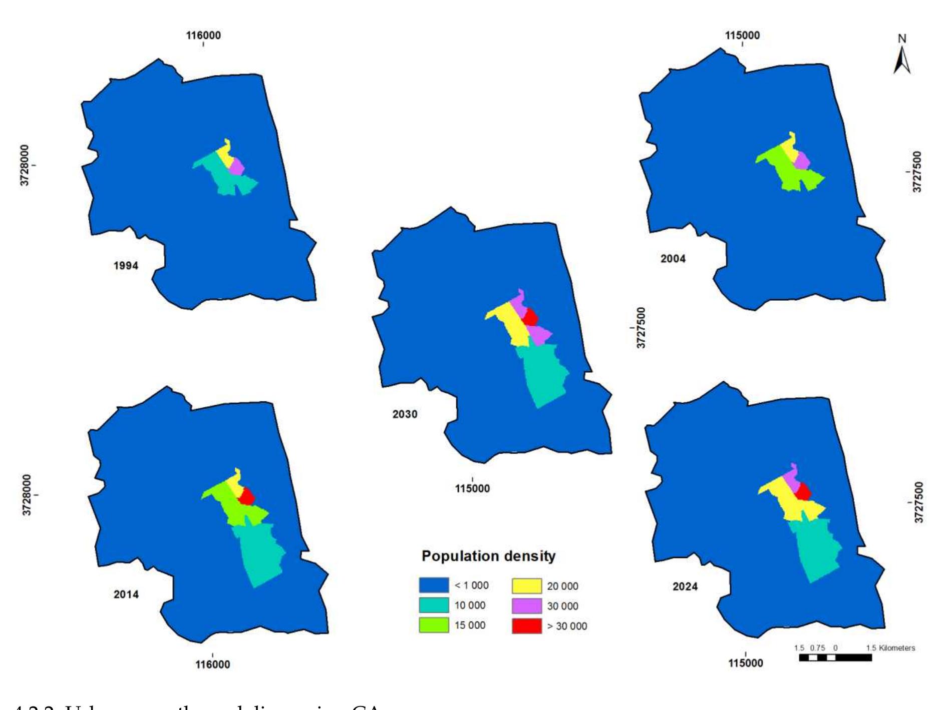 . urban population density maps of benslimane for different