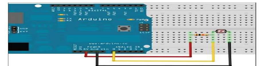 Connection between ldr and arduino microcontroller ldr is