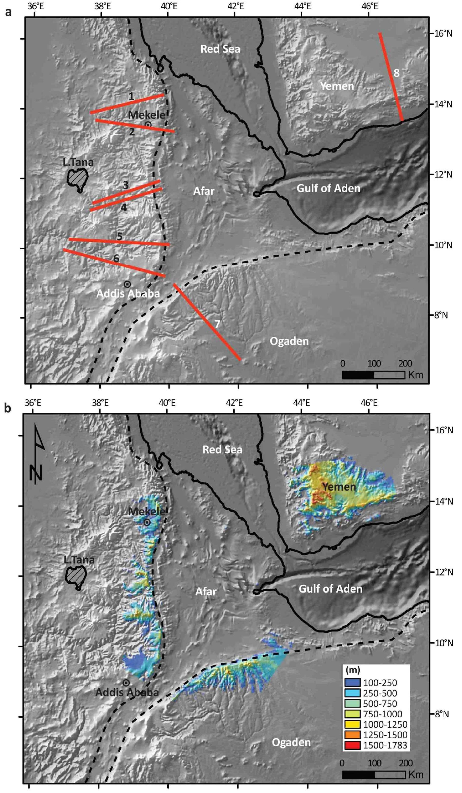 - a) location map of the eight topographic profiles (fig.26)