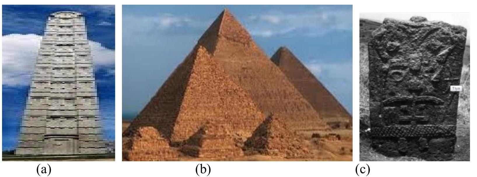 The obelisks of axum, ethiopia (a), egyptian pyramid, egypt