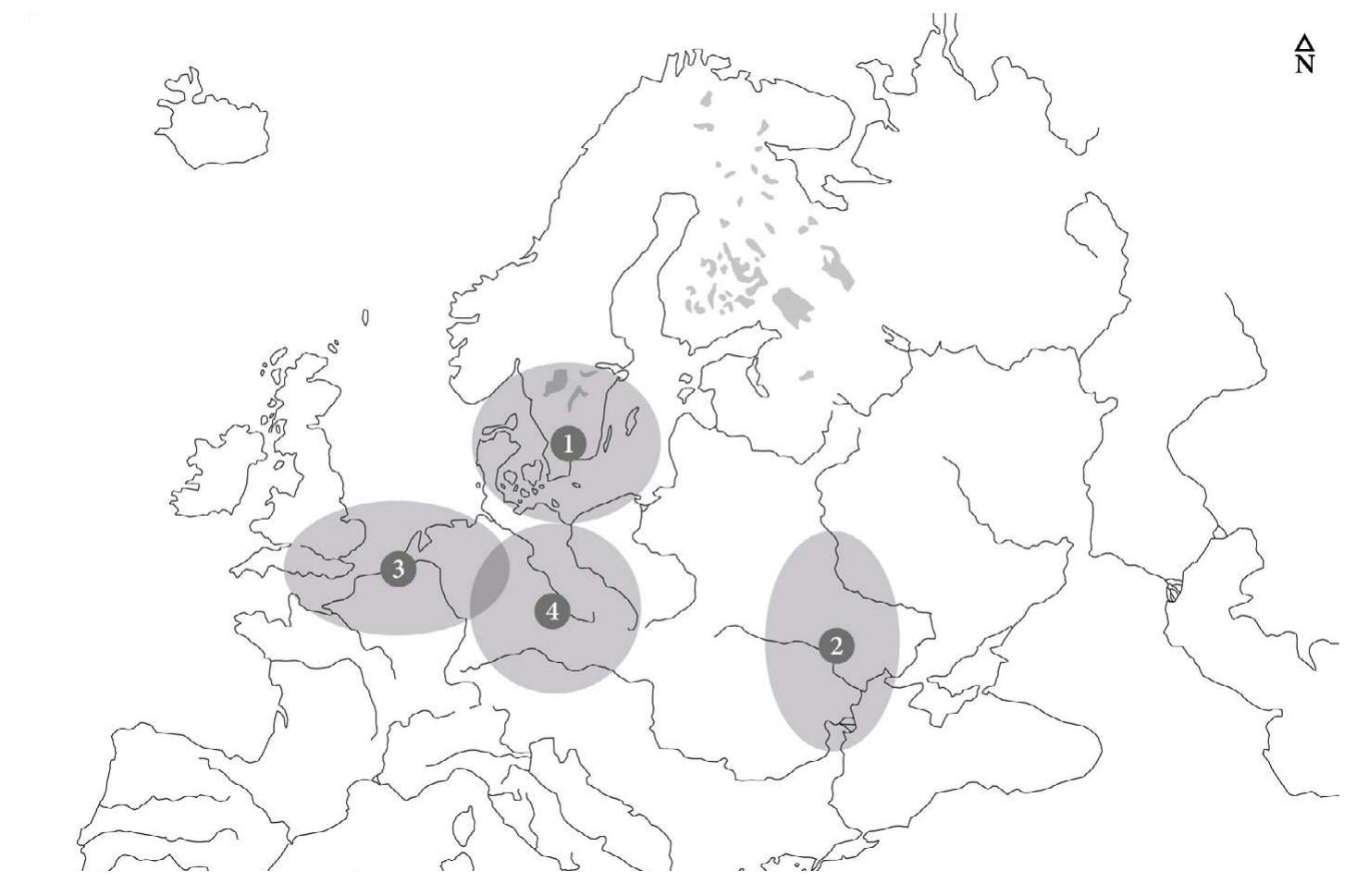 Map of the spread of runic knowledge: 1. area of the first