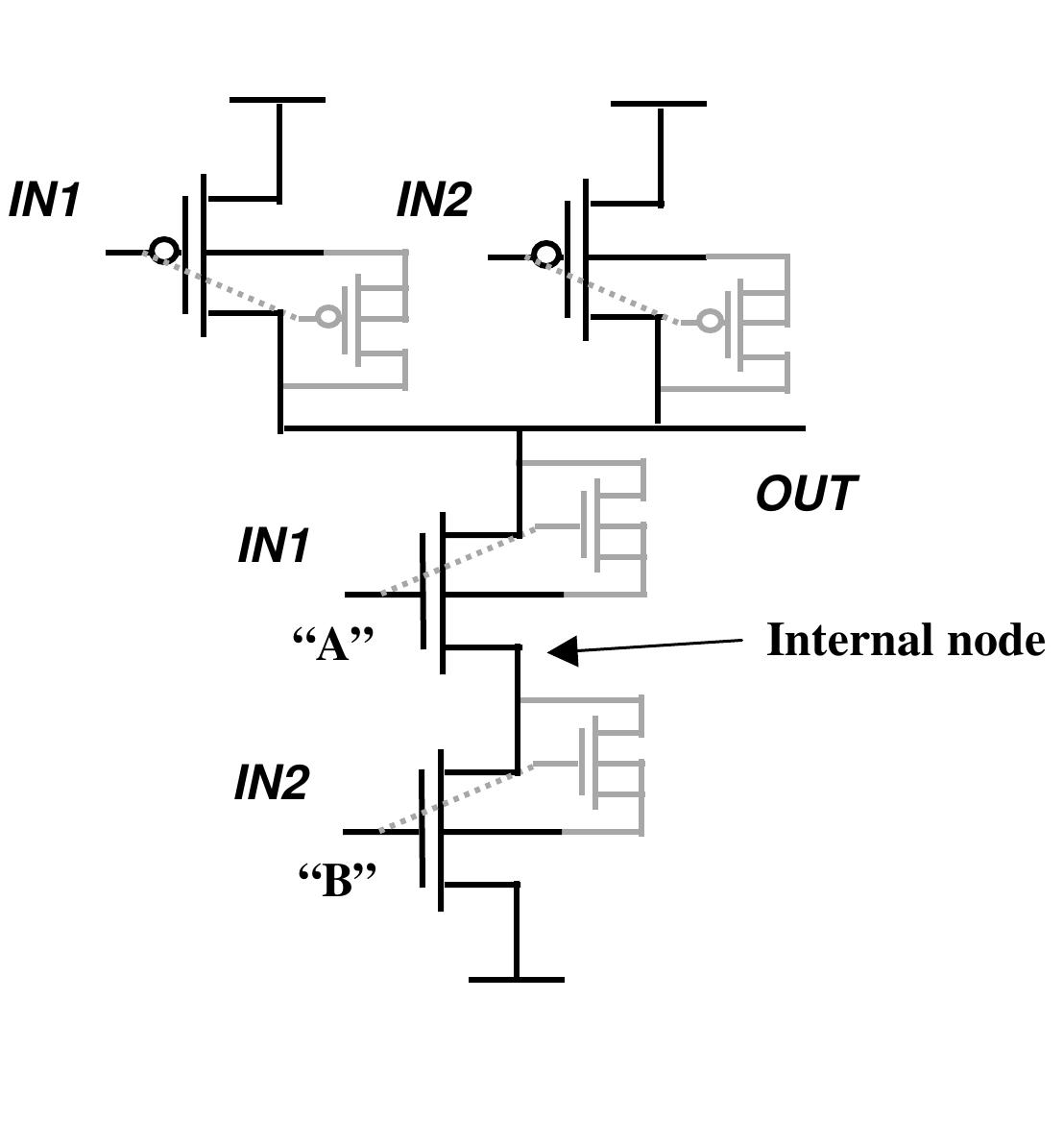 18. schematic of nand gate with idbts, and internal node