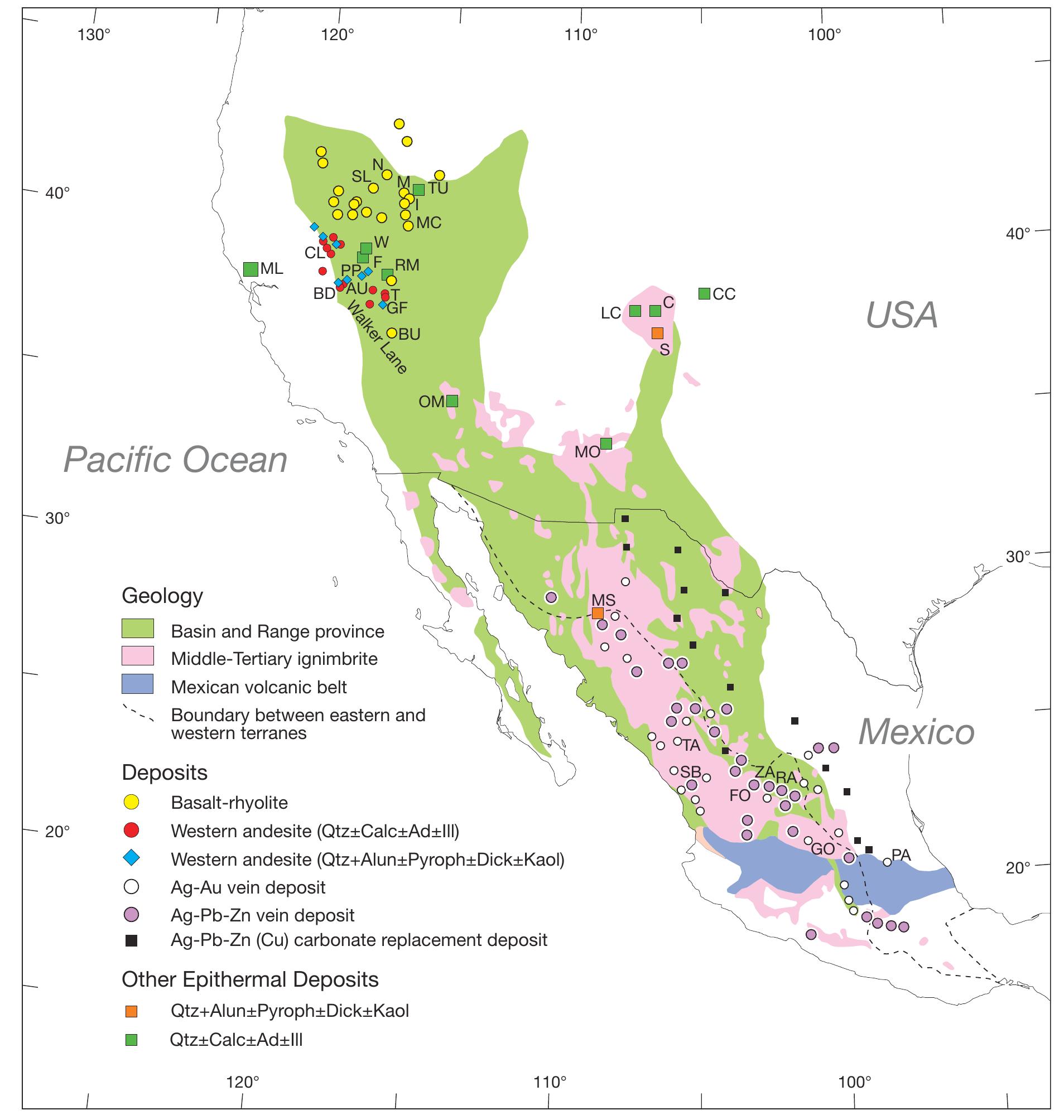 Fic. 17. map of major epithermal deposits occurring in