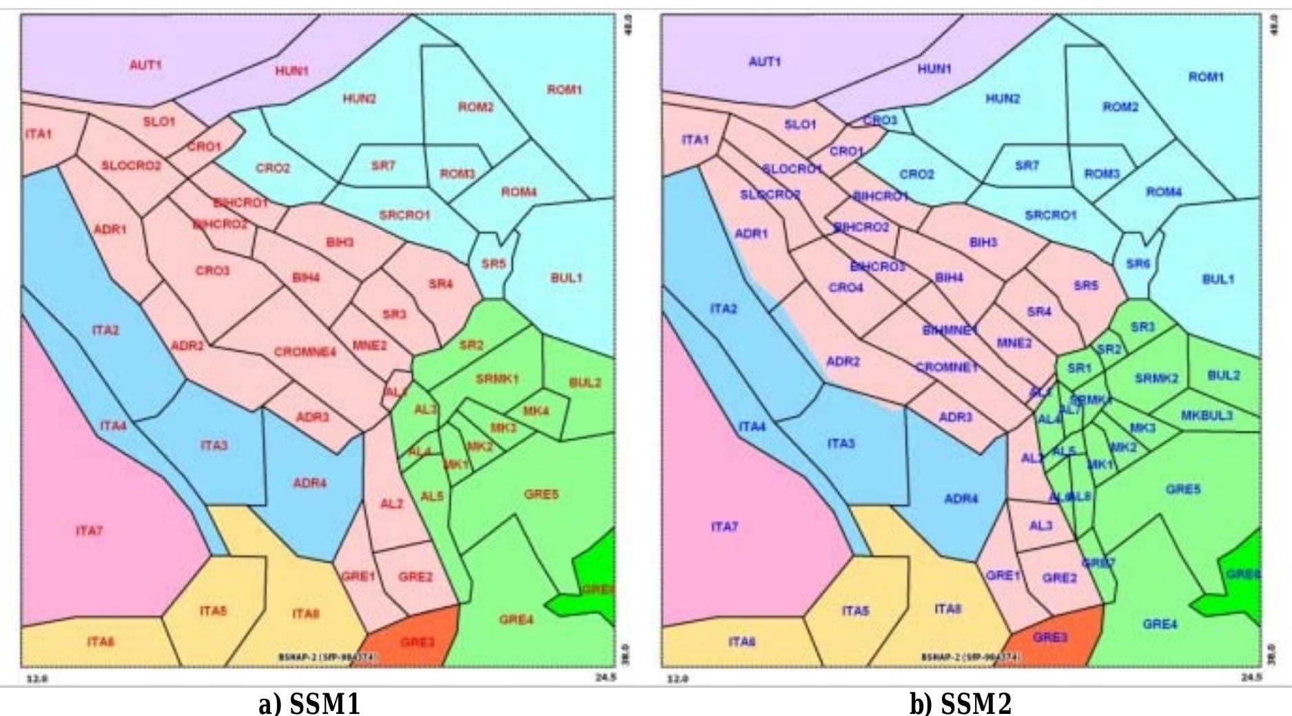 Geographical partition of ssm1’s and ssm2’s zones and their