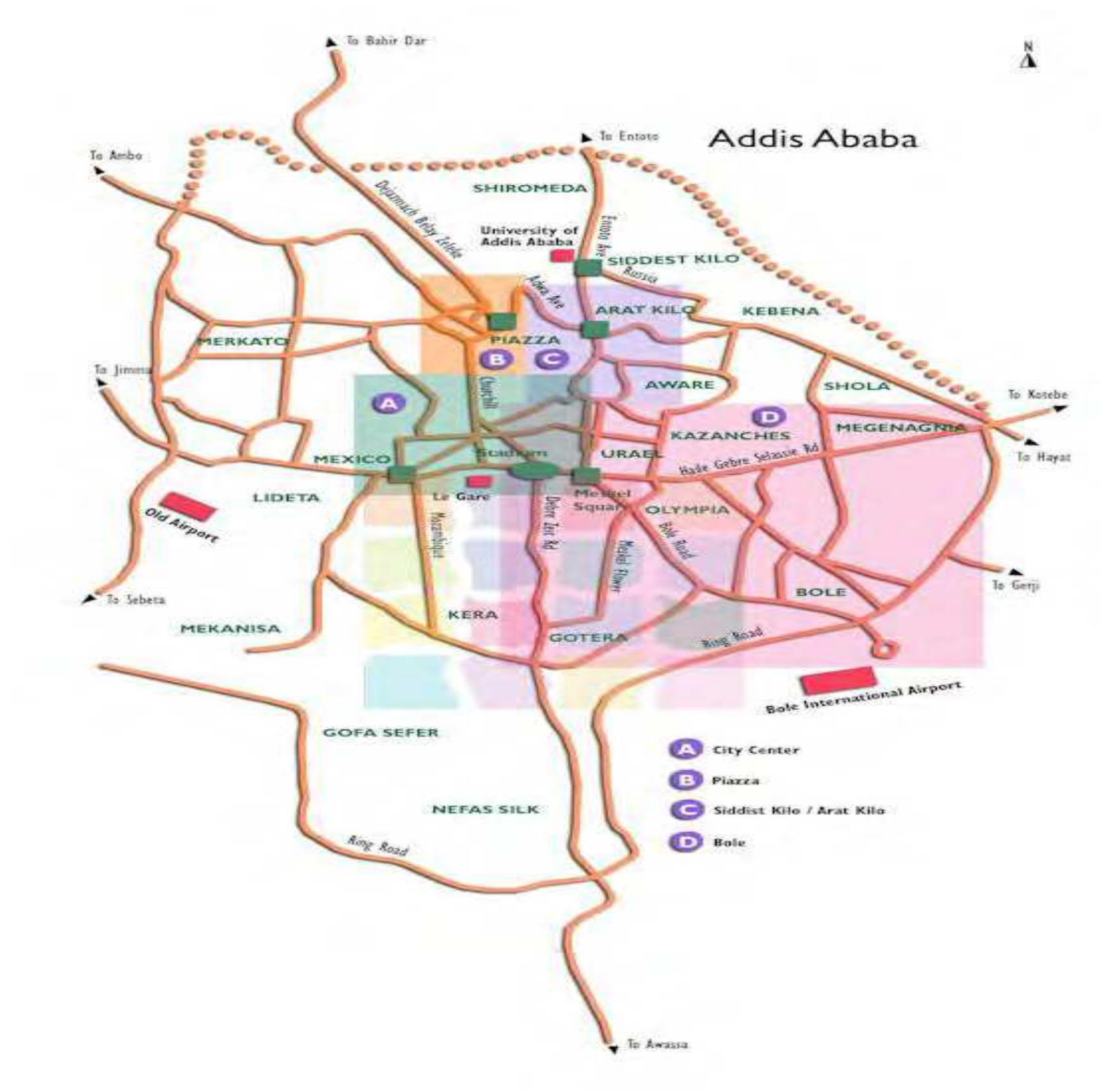 Spatial structure and map of addis ababa according to csa,