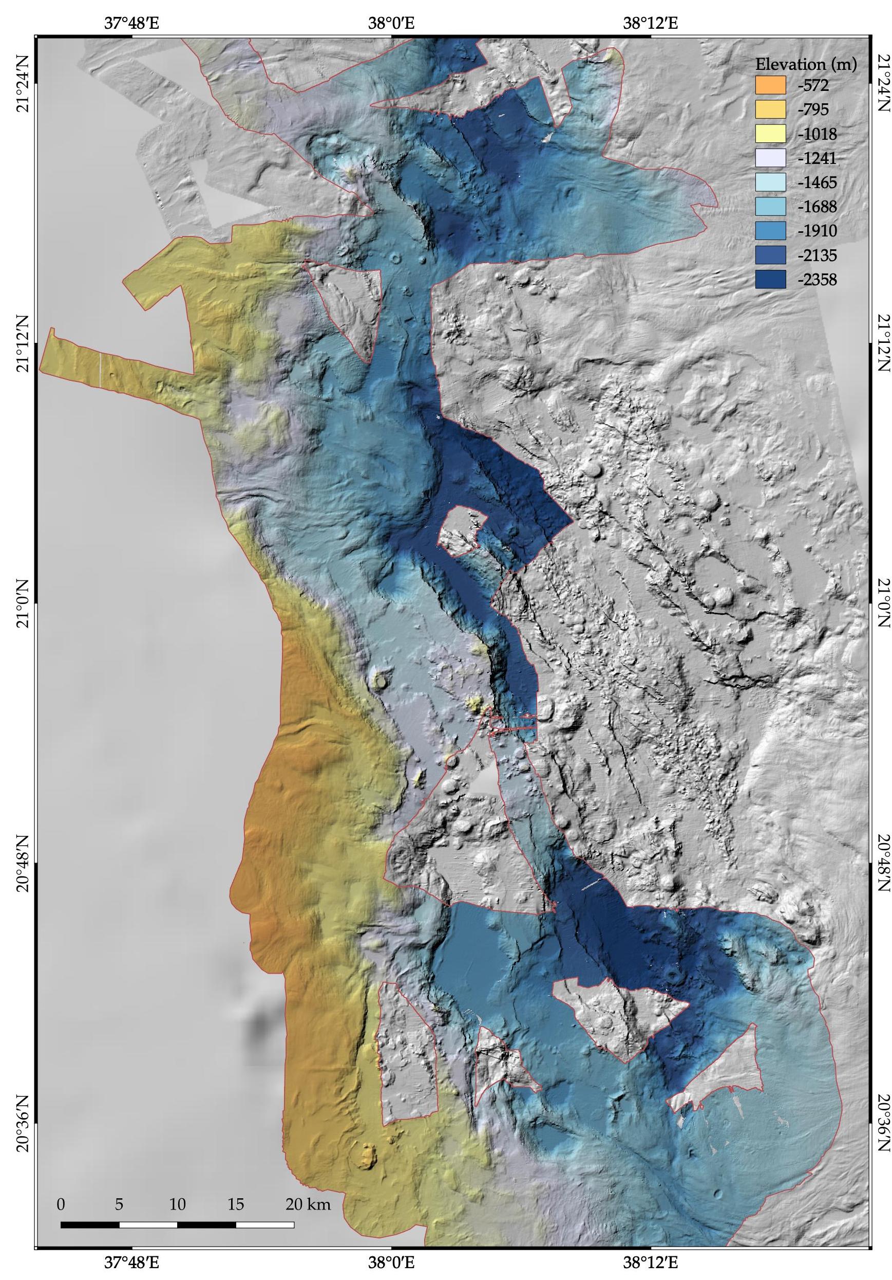 5 the map shows the processed bathymetry (30 m grid cell